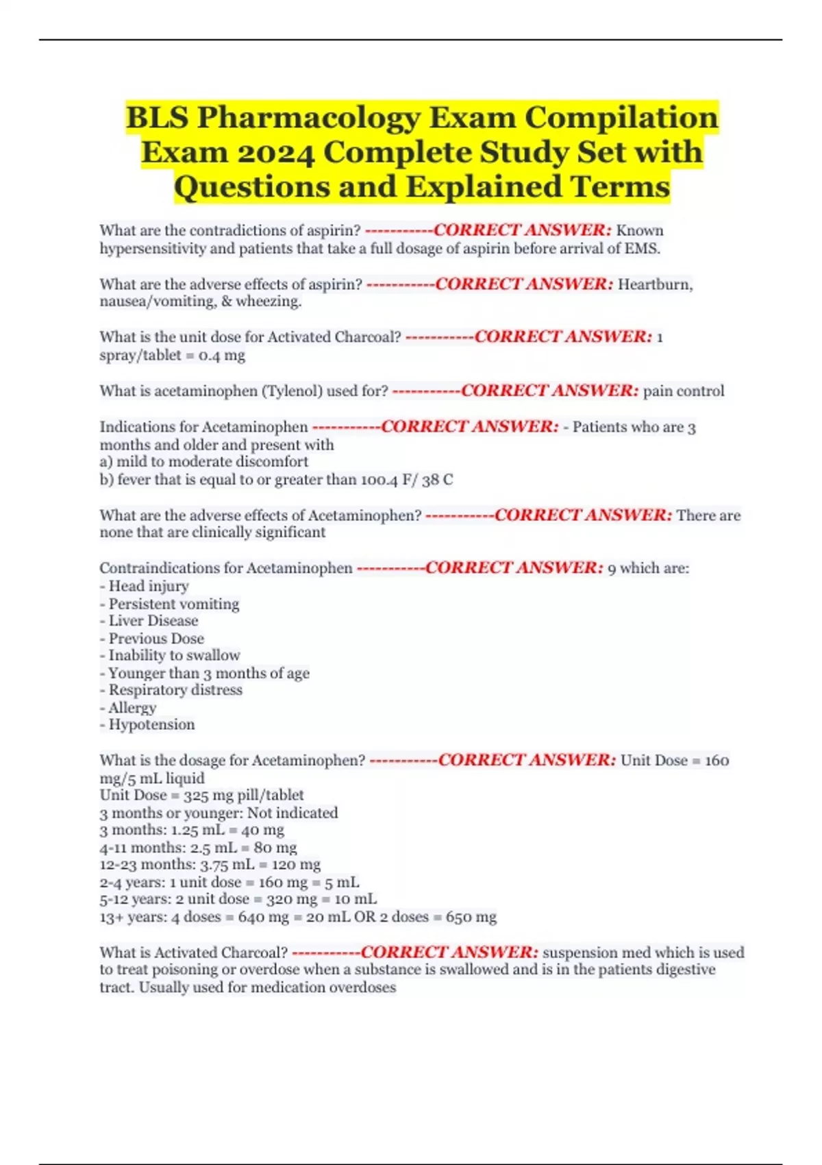BLS Pharmacology Exam Compilation Exam 2024 Complete Study Set with ...