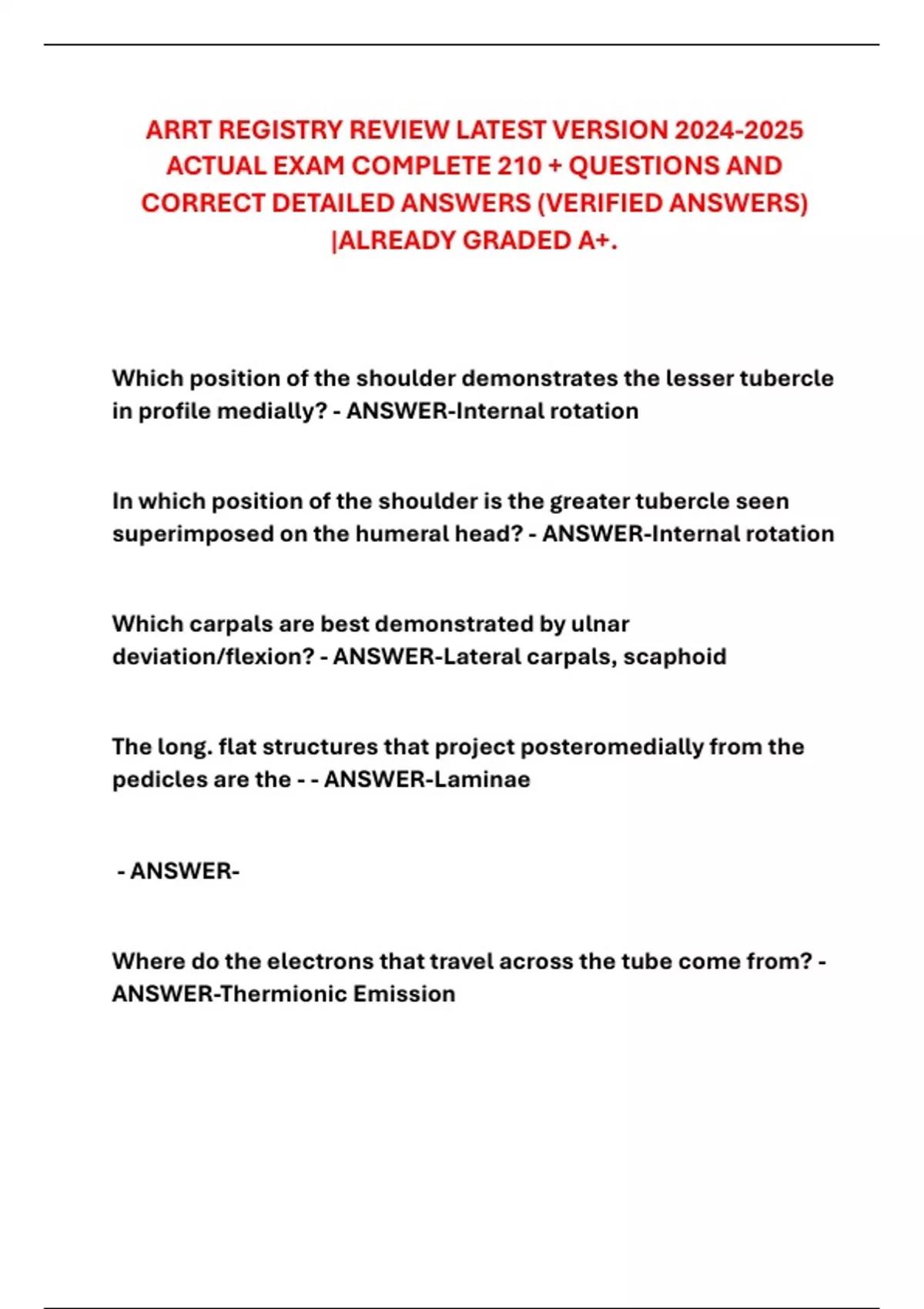 ARRT REGISTRY REVIEW LATEST VERSION ACTUAL EXAM COMPLETE 210 ...