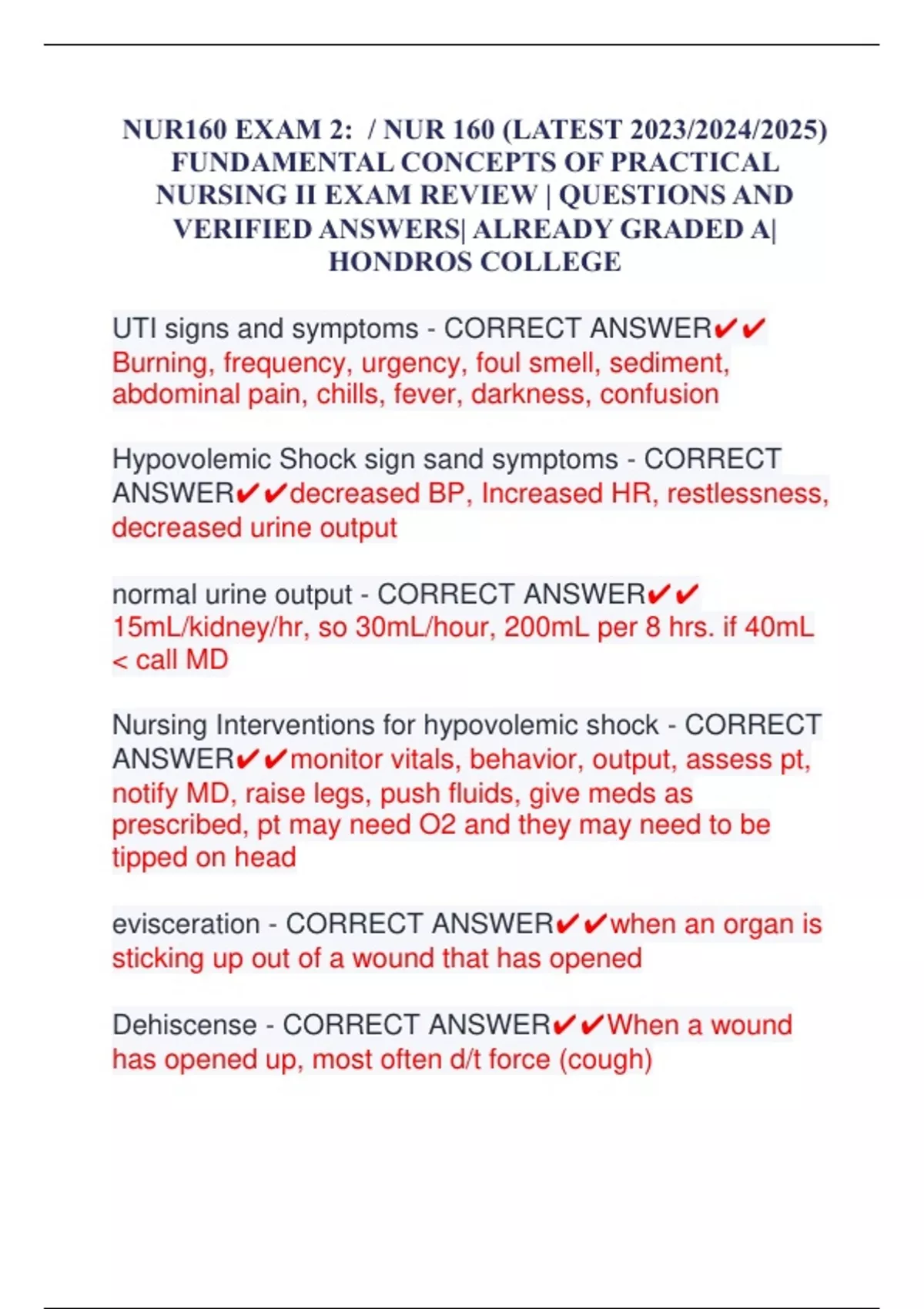 NUR160 EXAM 2: / NUR 160 (LATEST 2023/2024/2025) FUNDAMENTAL CONCEPTS ...