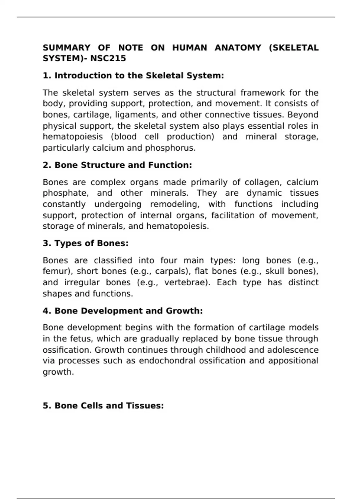 Summary Human Anatomy (Skeletal system) - Summary - Stuvia US