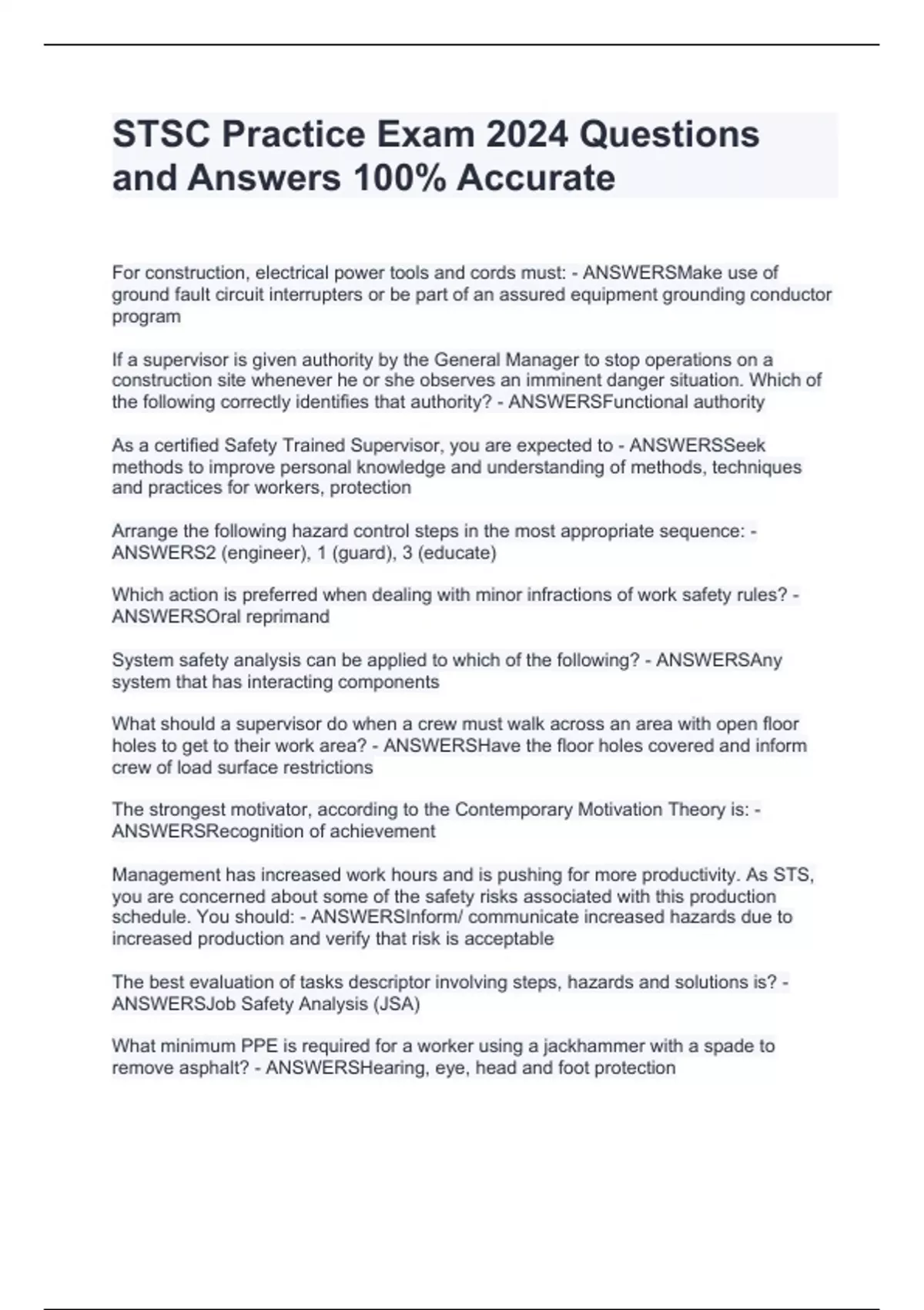 STSC Practice Exam 2024 Questions and Answers 100% Accurate - Stsc ...