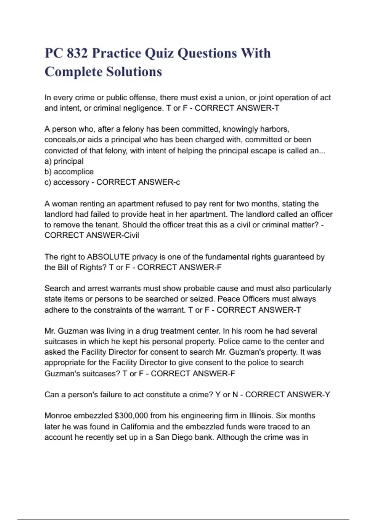 PC 832 Practice Quiz Questions With Complete Solutions - PC 832 Practice Quplete Solut - Stuvia US