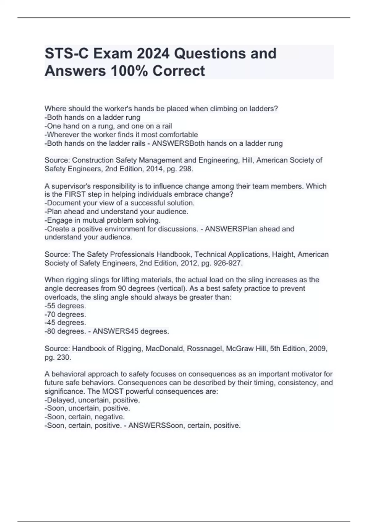 STS-C Exam 2024 Questions and Answers 100% Correct - STS-C - Stuvia US