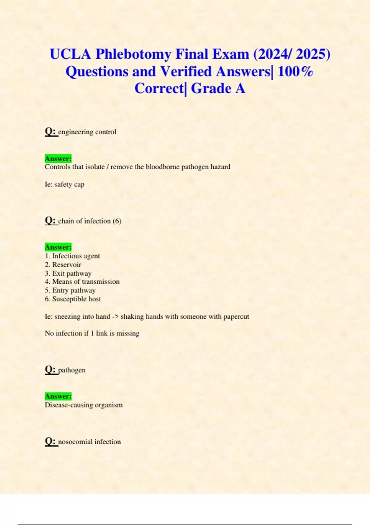 UCLA Phlebotomy Final Exam (2024/ 2025) Questions and Verified Answers| 100% Correct| Grade A ...