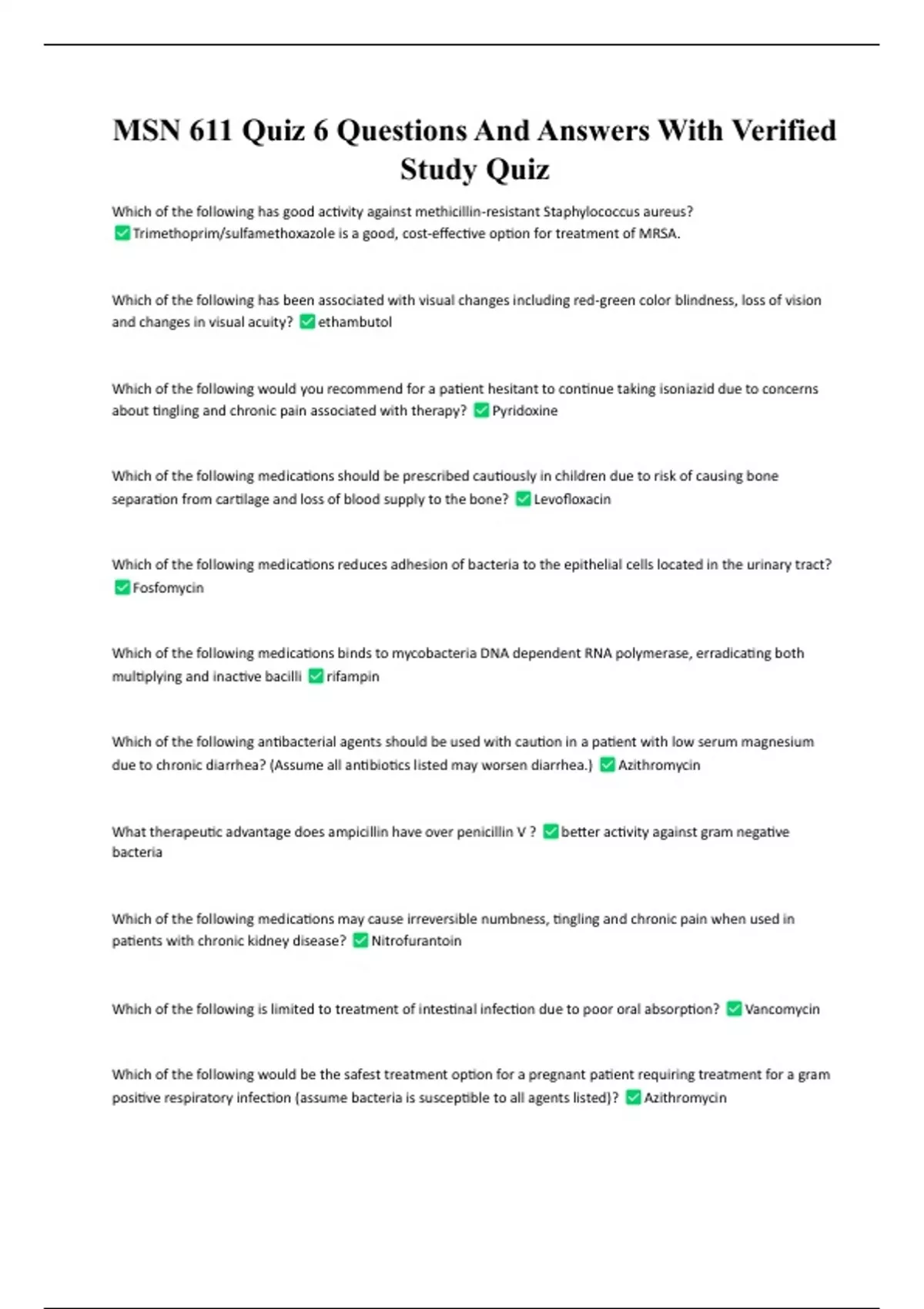 MSN 611 Quiz 6 Questions And Answers With Verified Study Quiz - MSN 611 ...