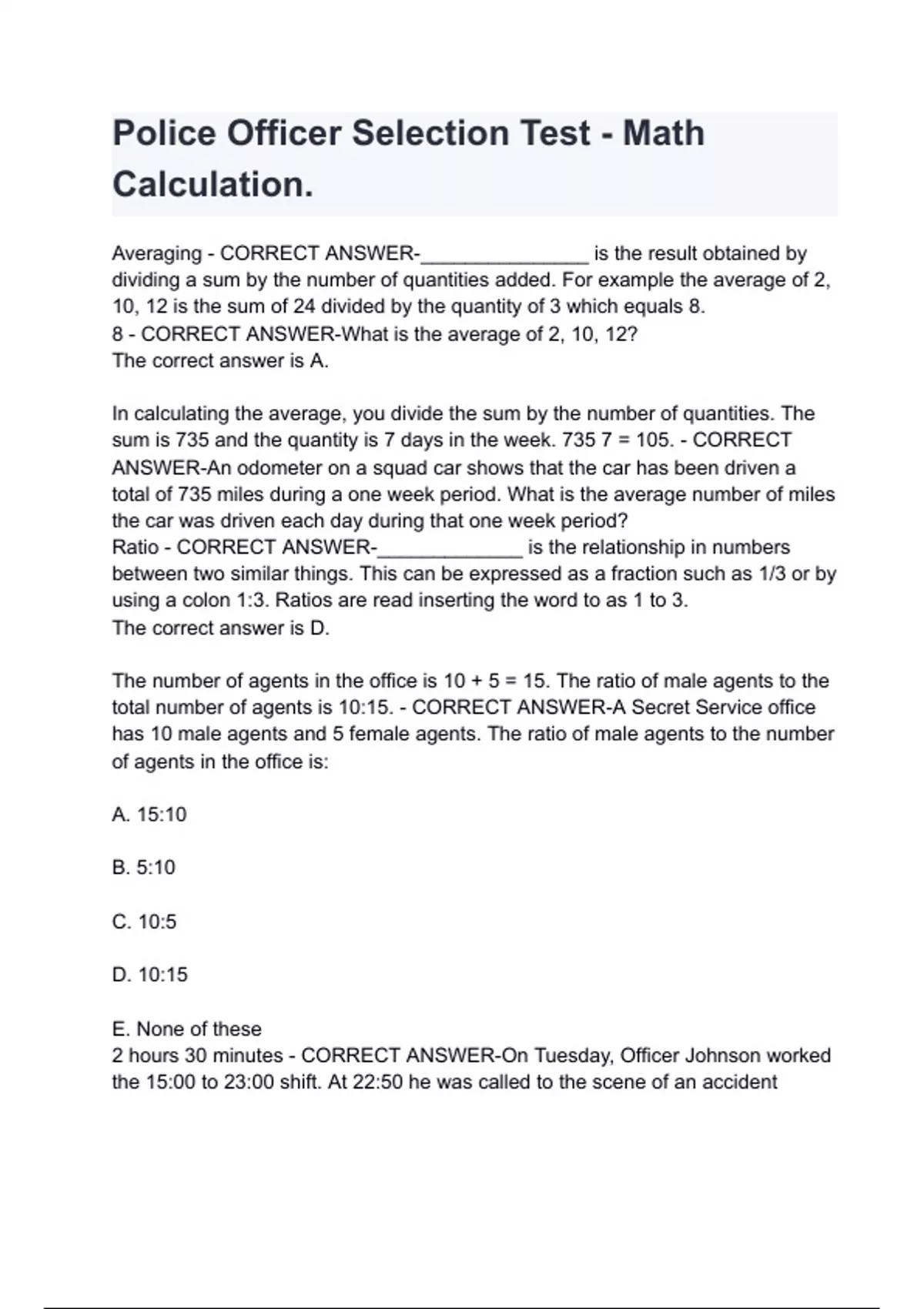 Police Officer Selection Test - Math Calculation. - Police Officer ...
