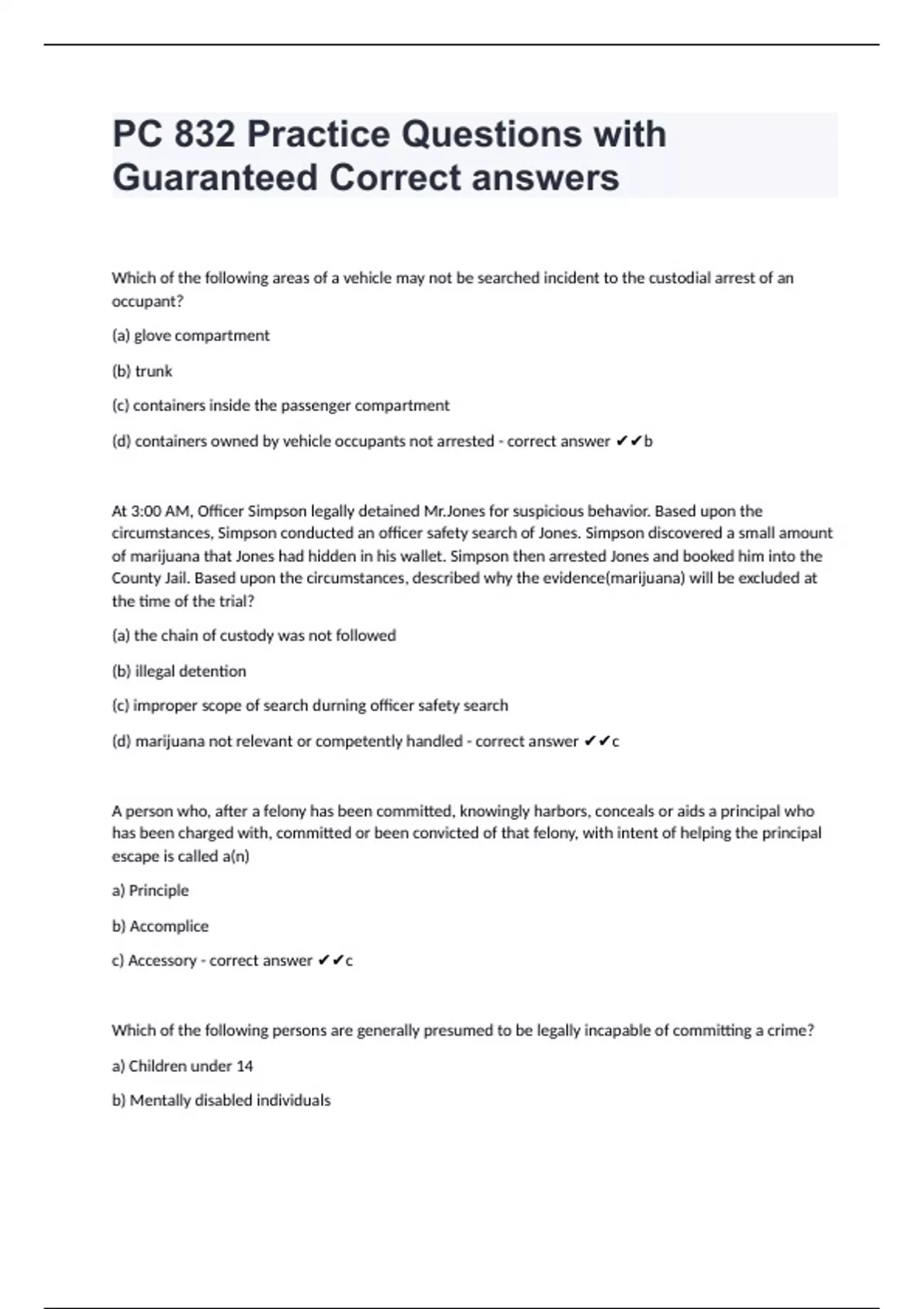 PC 832 Practice Questions with Guaranteed Correct answers - PC 832 - Stuvia US