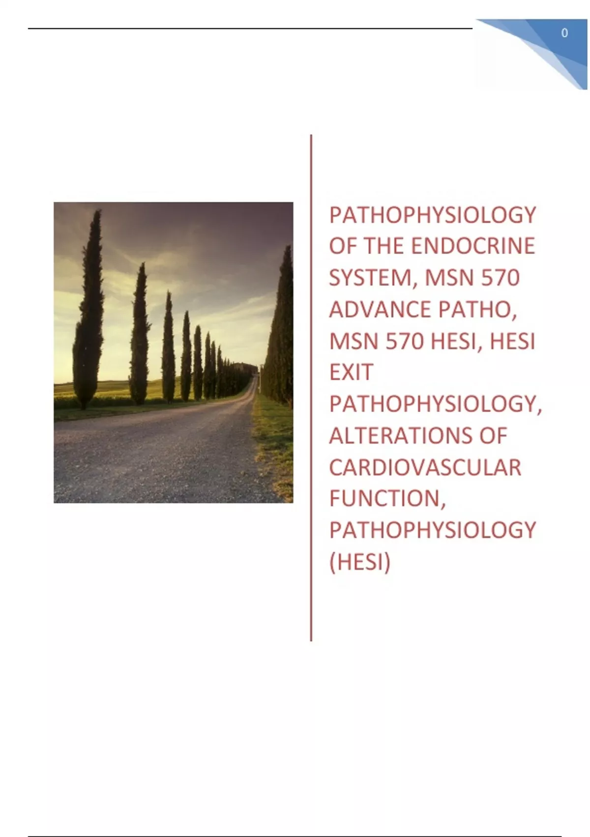 PATHOPHYSIOLOGY OF THE ENDOCRINE SYSTEM, MSN 570 ADVANCE PATHO, MSN 570 ...
