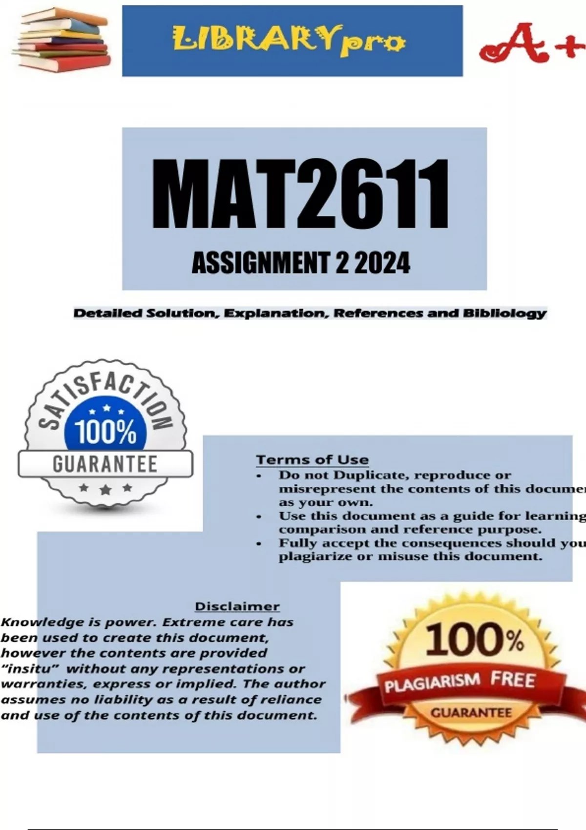 MAT2611 Assignment 2 2024 - DUE 3 May 2024 - MAT2611 - Linear Algebra II (MAT2611) - Stuvia SA