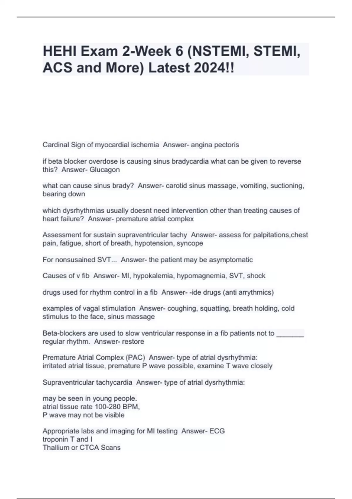 HEHI Exam 2-Week 6 (NSTEMI, STEMI, ACS and More) Latest 2024!! - HEHI ...