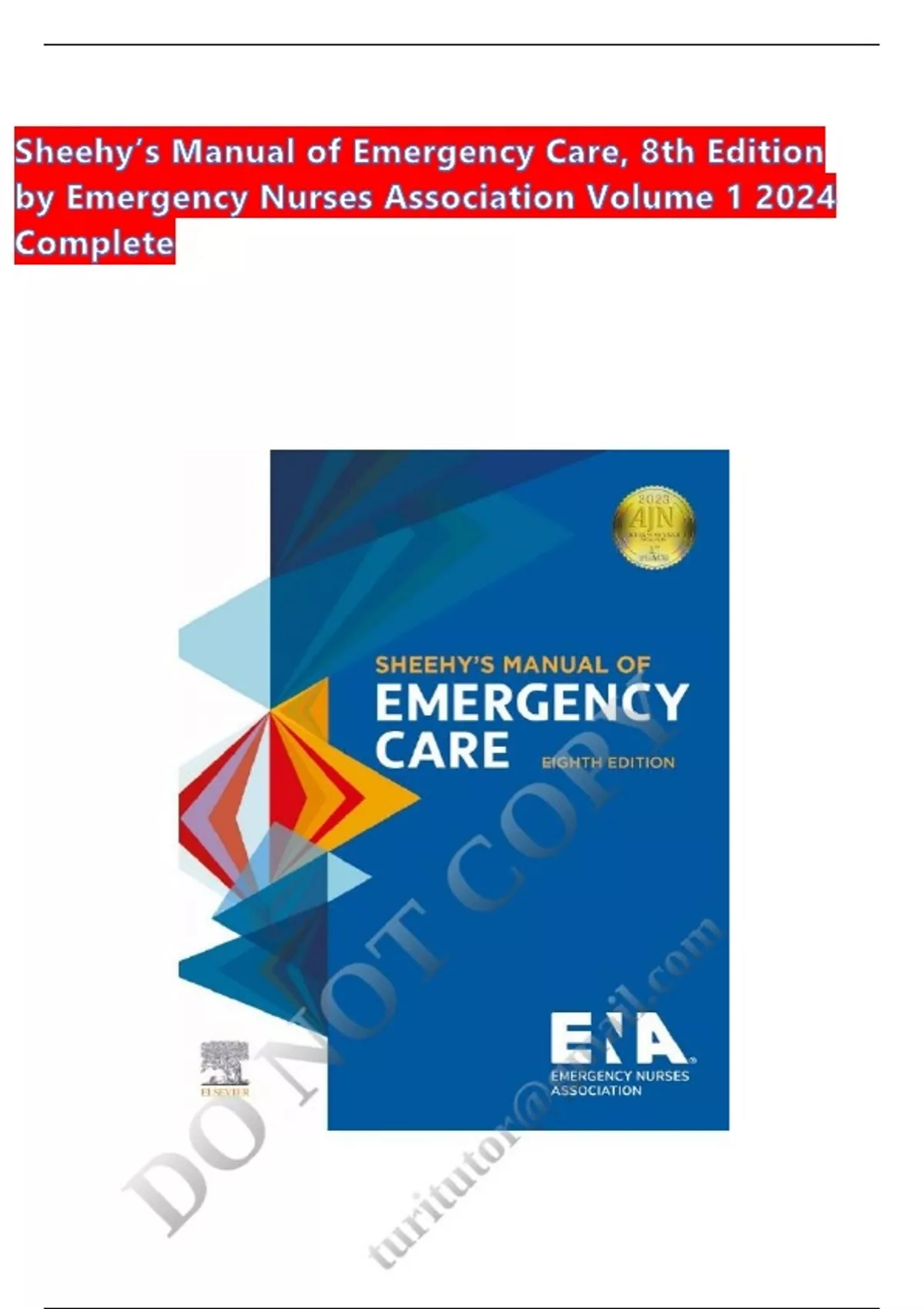 Sheehy’s Manual of Emergency Care, 8th Edition by Emergency Nurses ...