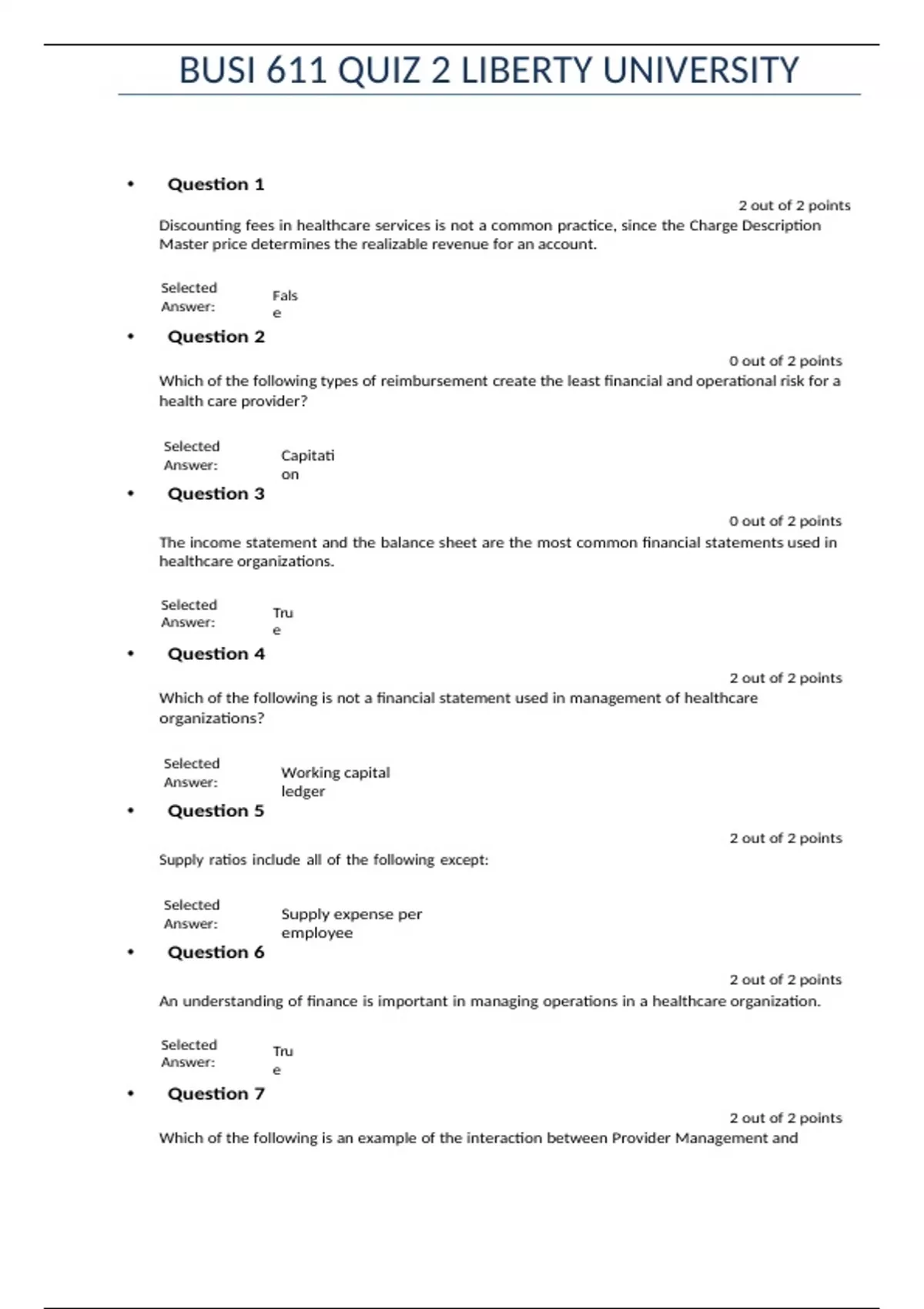 BUSI 611 QUIZ 2 LIBERTY UNIVERSITY - BUSI 611 - Stuvia US