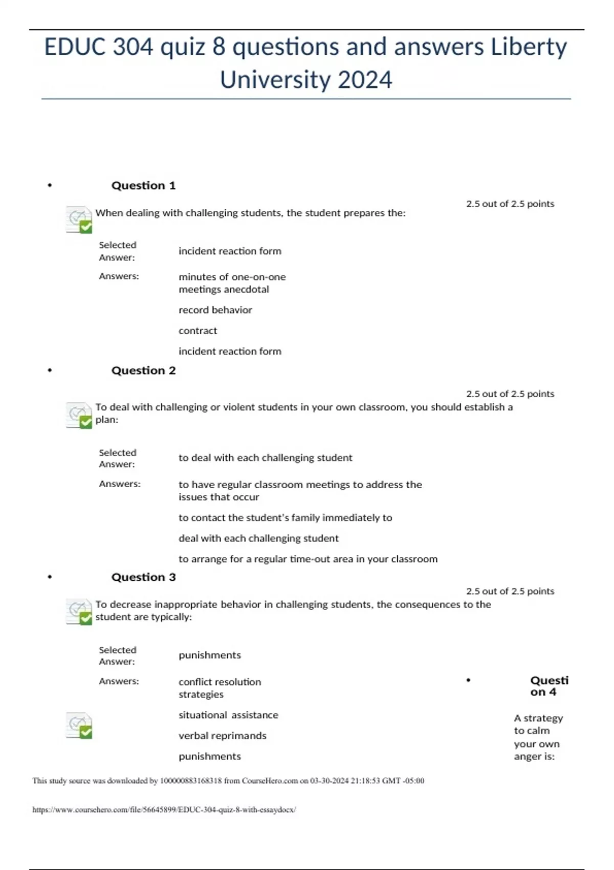 EDUC 304 quiz 8 questions and answers Liberty University 2024 - EDUC ...