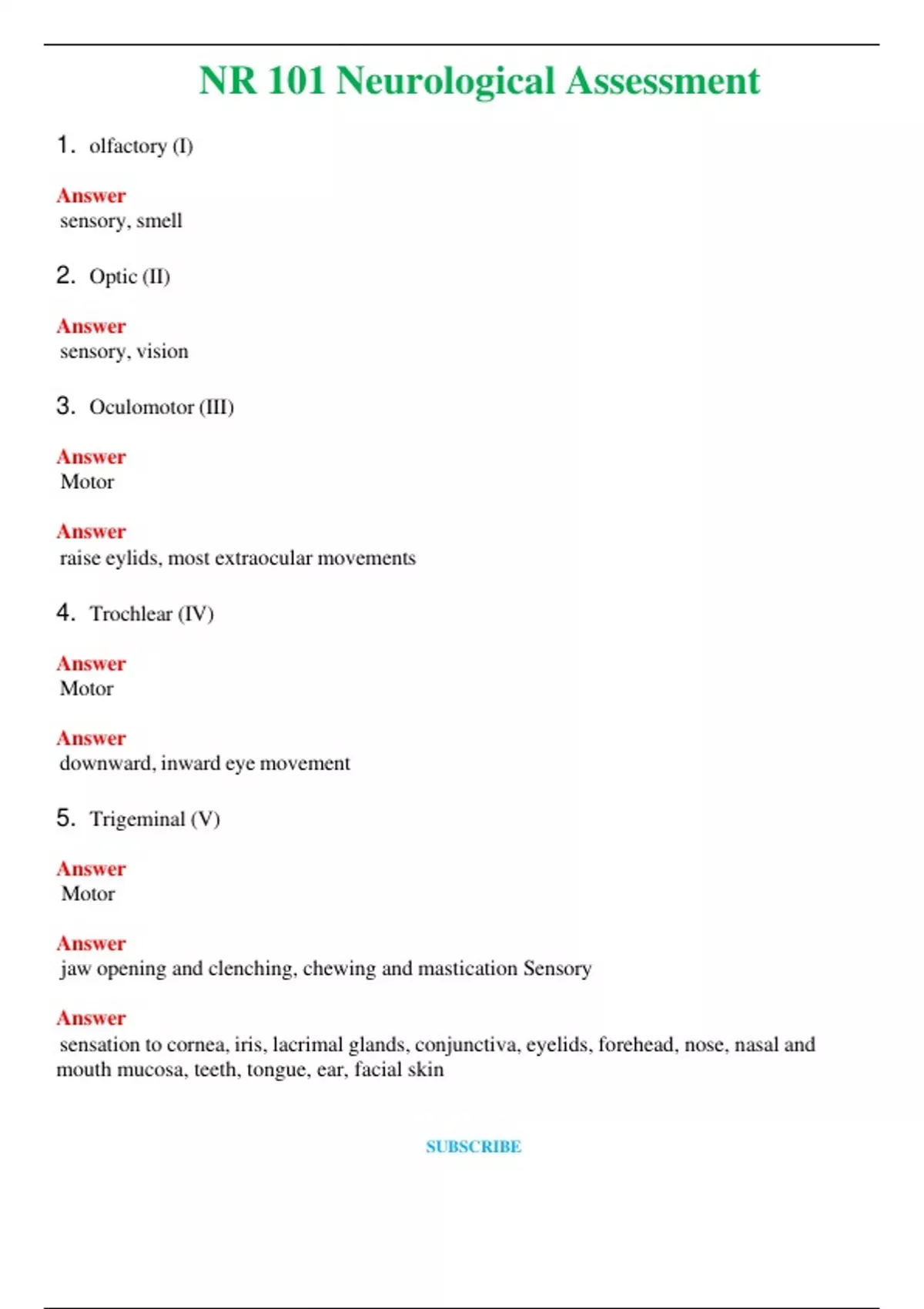 NR 101 (Latest 2024 / 2025) Neurological Assessment Questions & Answers ...