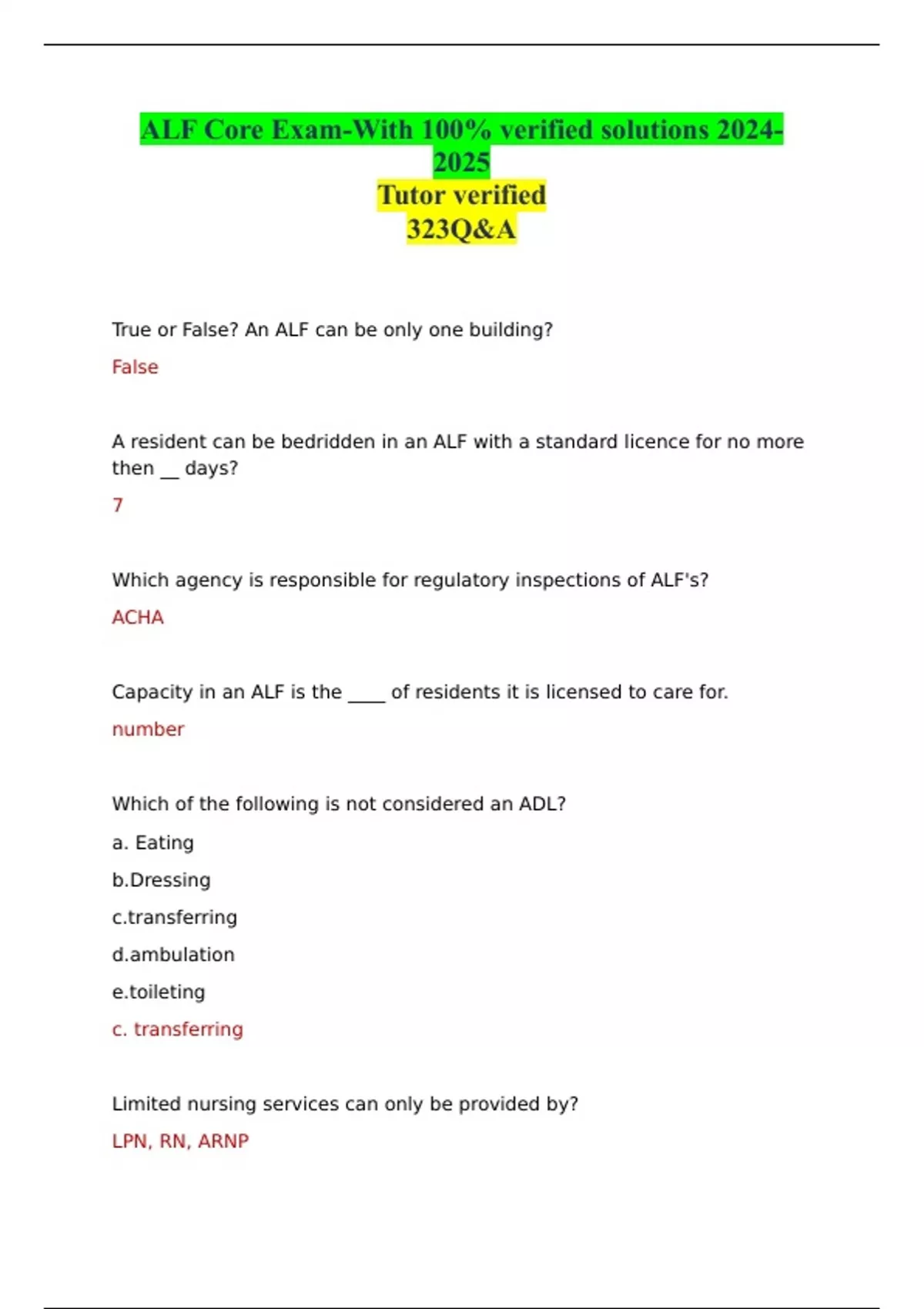 ALF Core Exam-With 100% verified solutions - ALF Core - Stuvia US