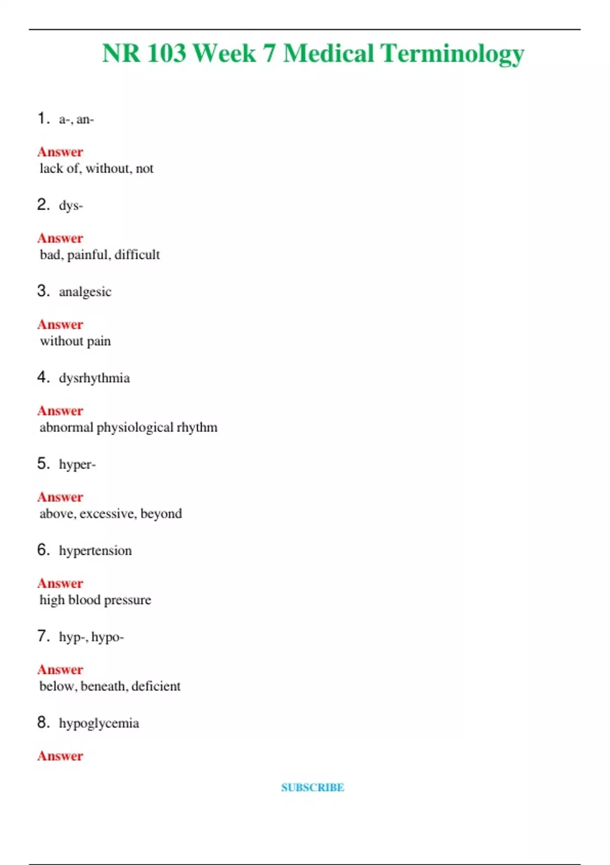 NR 103 (Latest 2024 / 2025) Week 7 Medical Terminology Questions ...