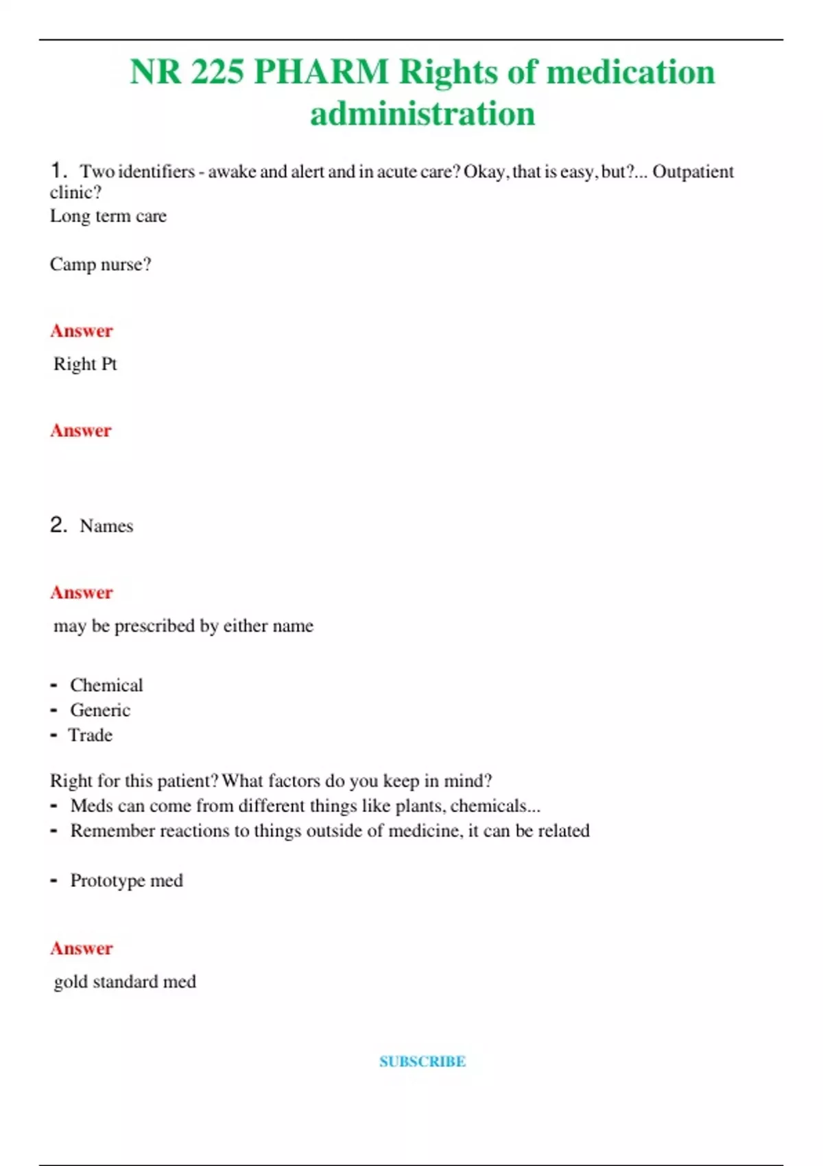 NR 225 (Latest 2024 / 2025) PHARM Rights of medication administration ...