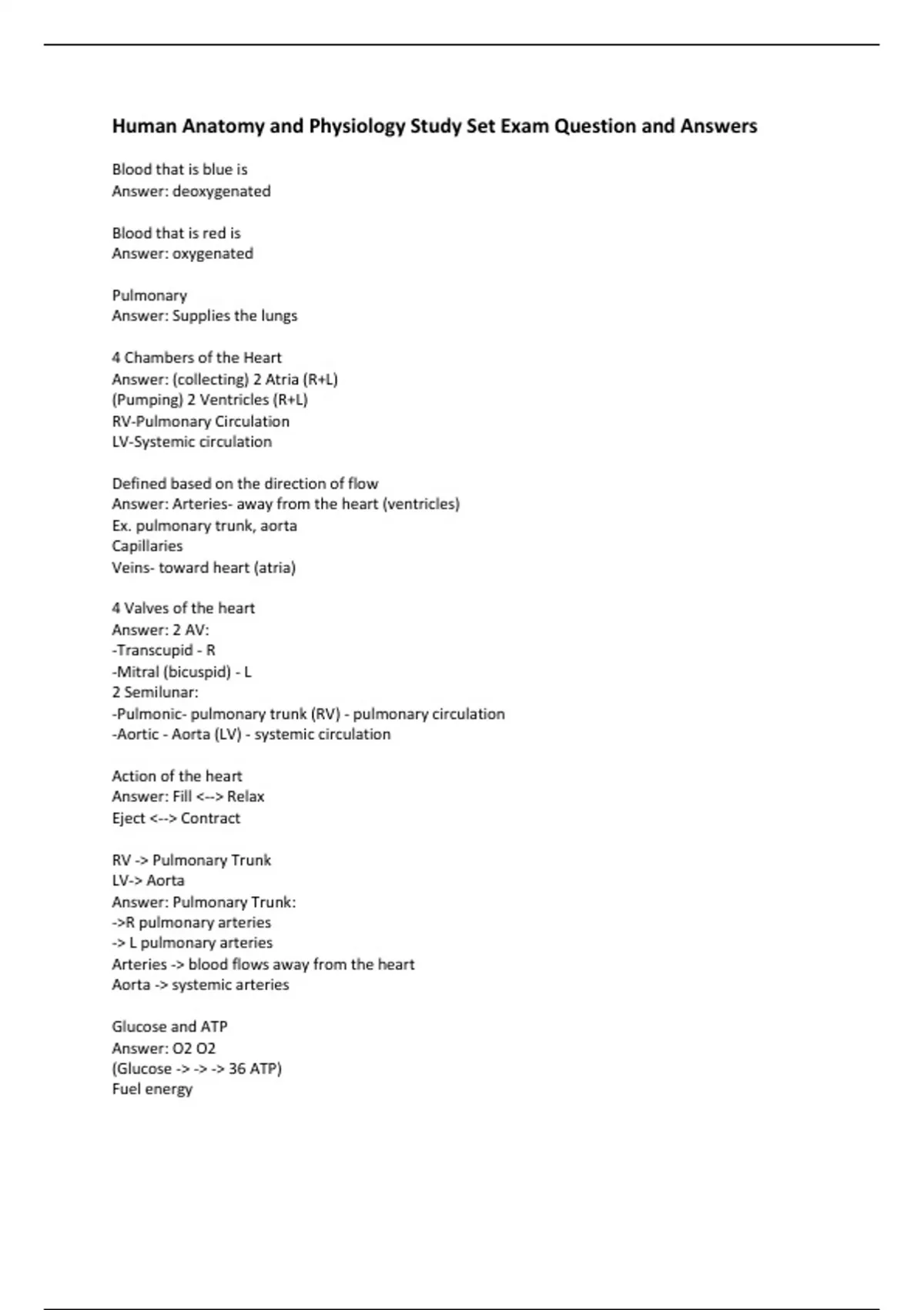 Human Anatomy and Physiology Study Set Exam Question and Answers ...