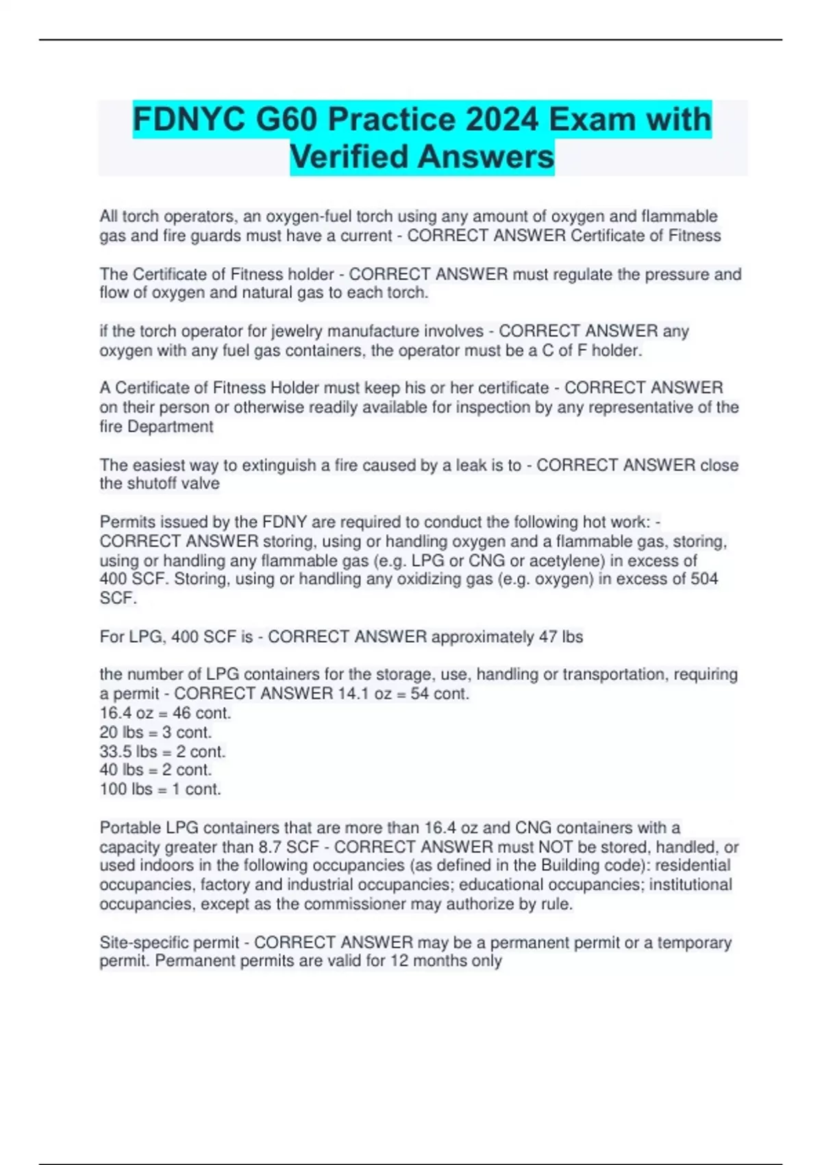Complete Bundle For FDNY G-60 with Complete Solutions - Stuvia US
