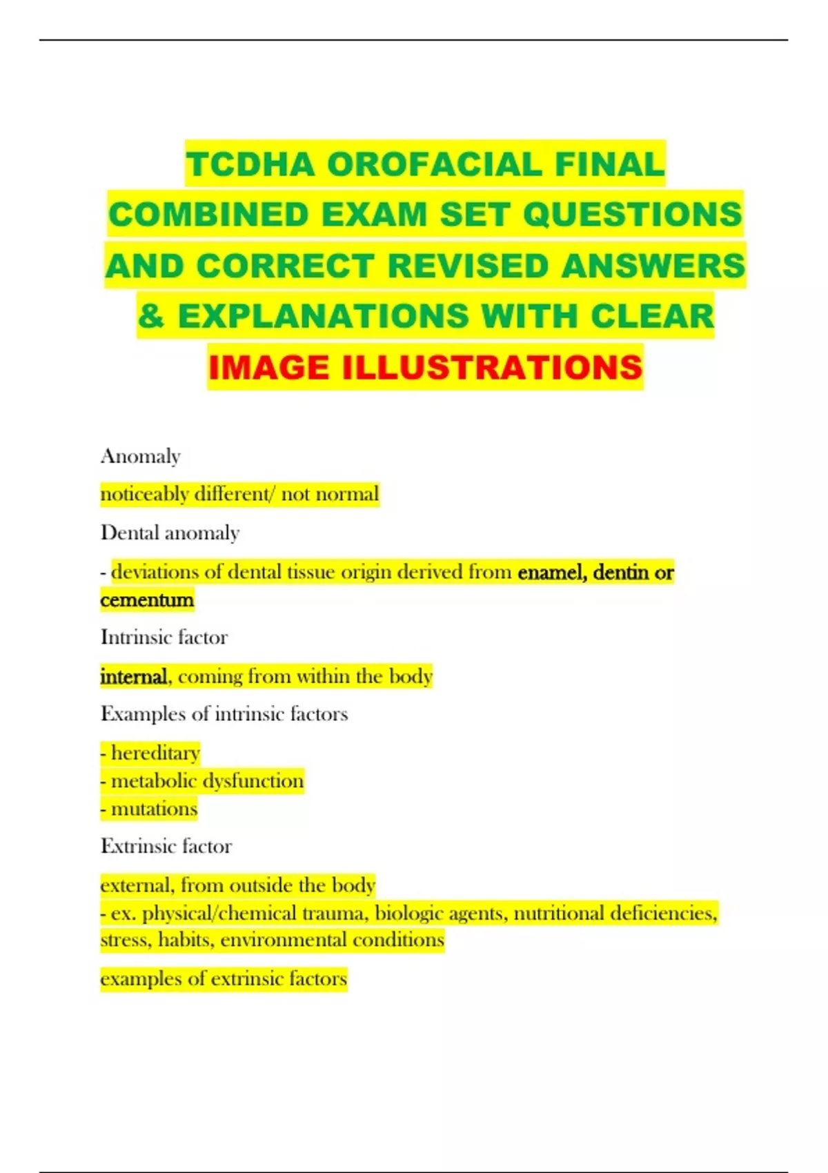 TCDHA OROFACIAL FINAL COMBINED EXAM SET QUESTIONS AND CORRECT REVISED ...