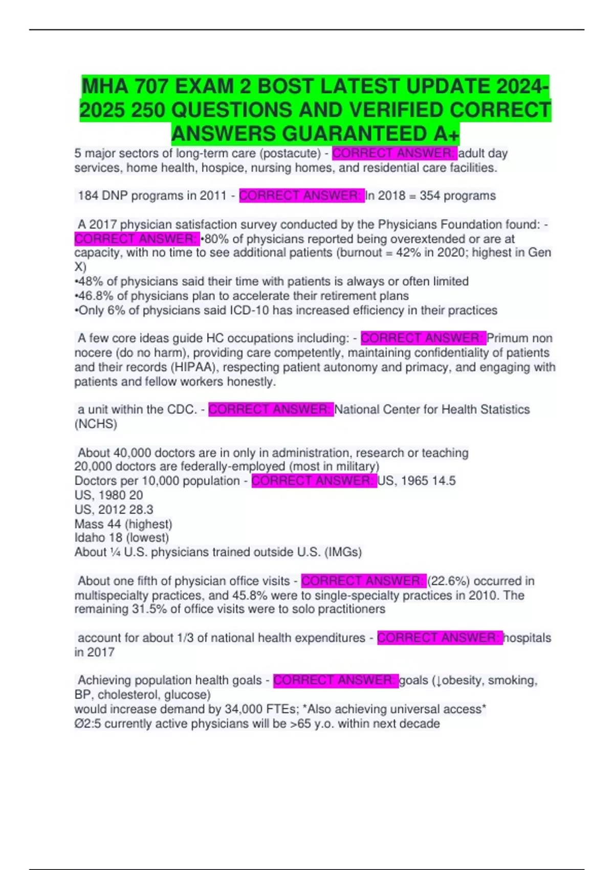 MHA 707 TEST 2 LATEST UPDATE 2024 QUESTIONS AND CORRRECT ANSWERS ...