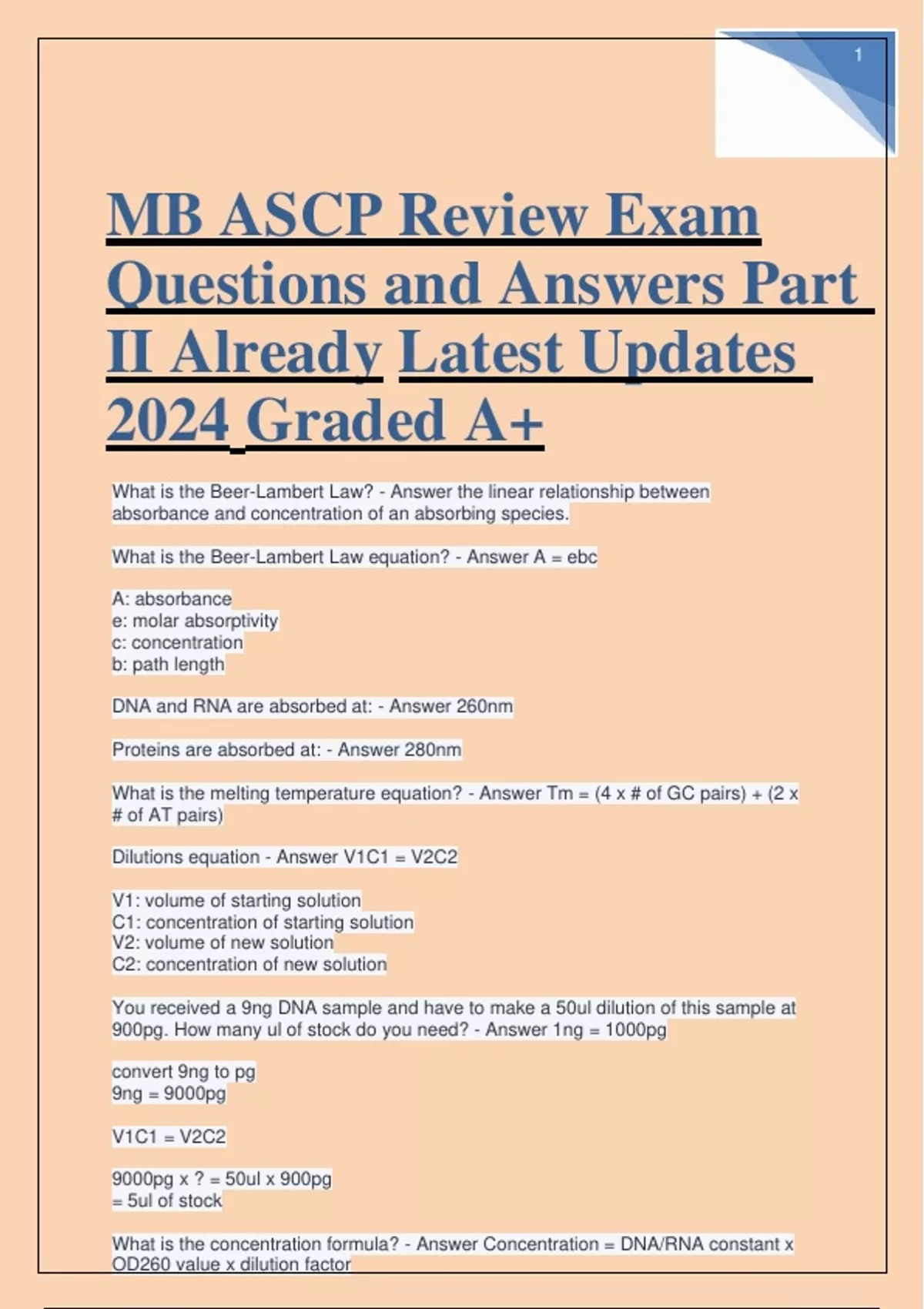 MB ASCP Review Exam Questions and Answers Part II Already Latest ...