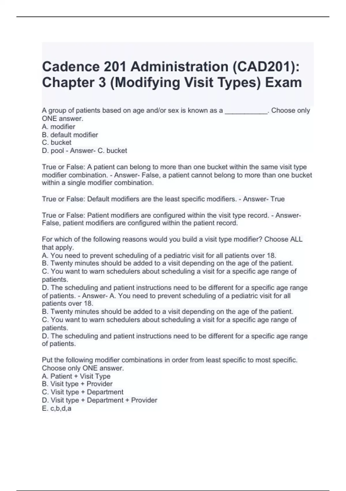 Cadence 201 Administration (CAD201) Chapter 3 (Modifying Visit Types ...