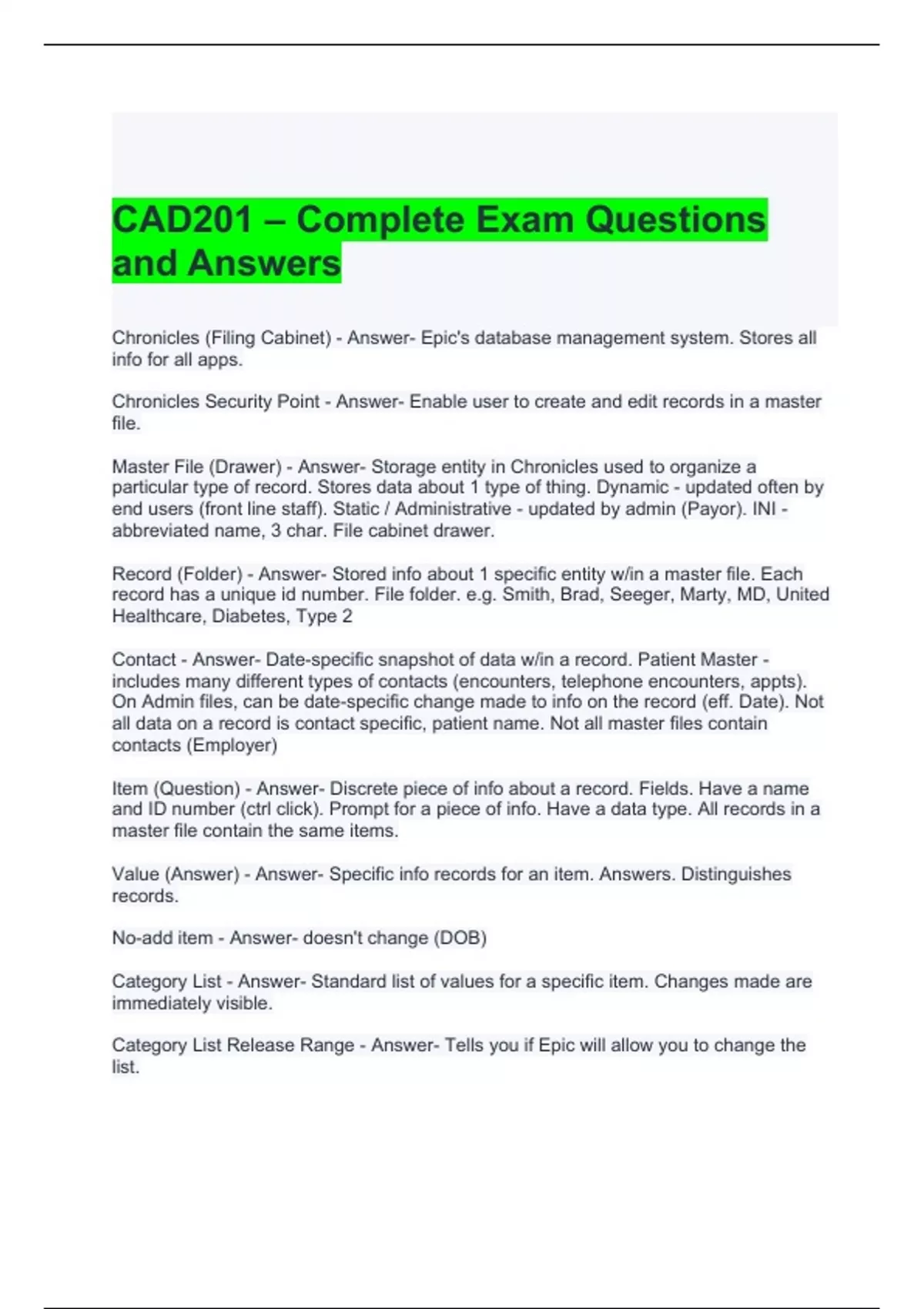 CAD201 – Complete Exam Questions and Answers - Cadence Administration ...