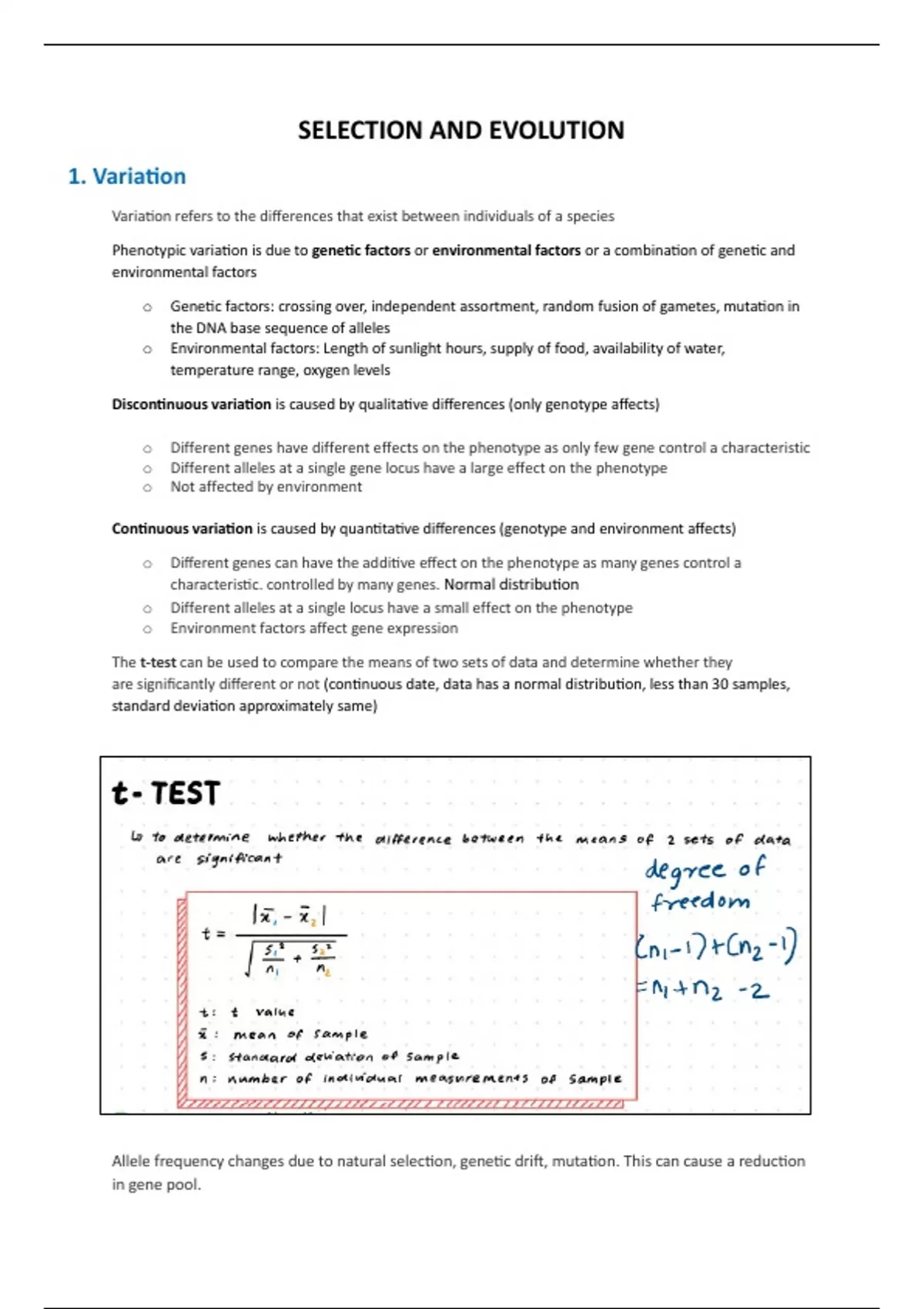 Summary A Level Biology Selection and Evolution notes - A Level Biology ...
