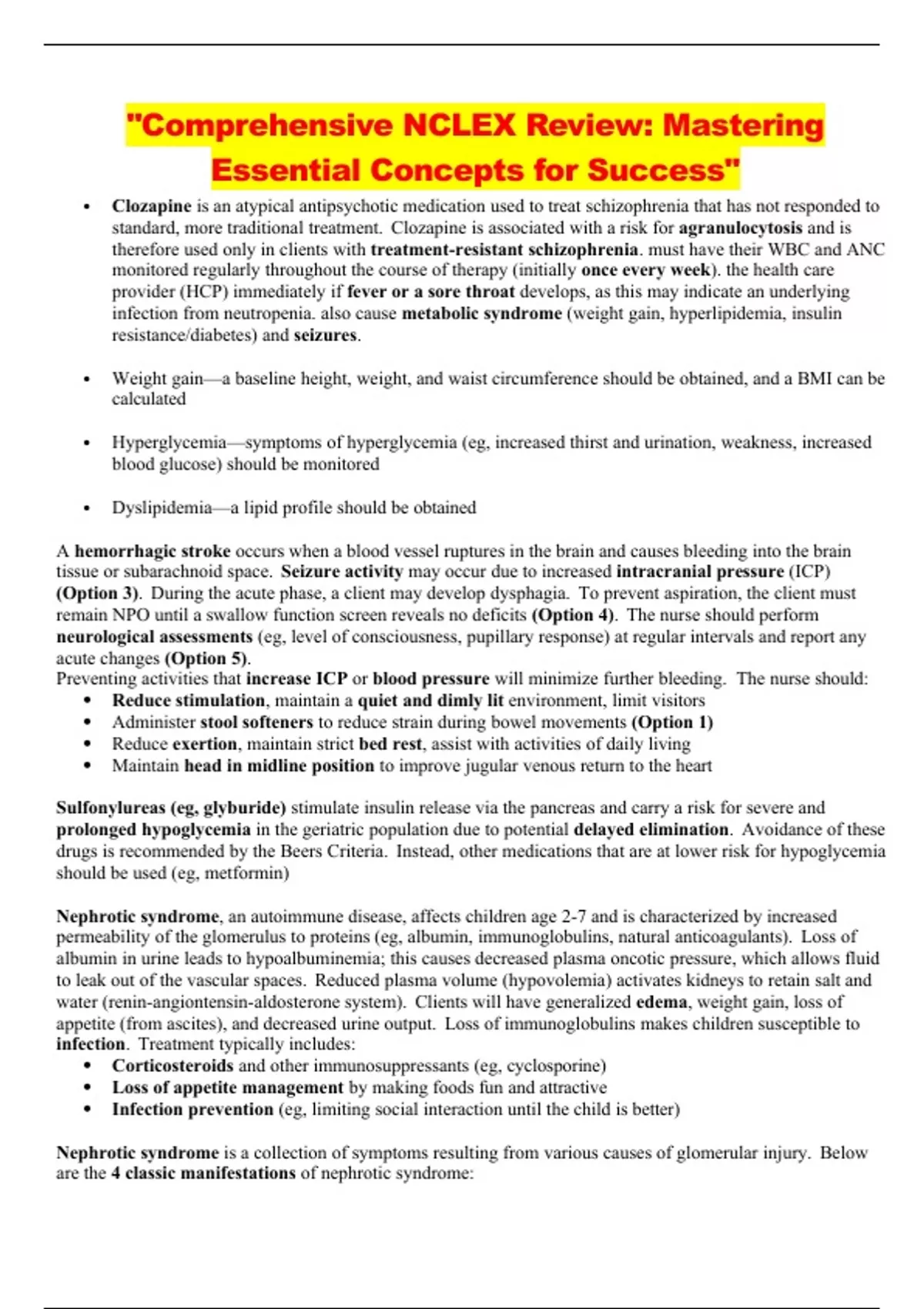 Comprehensive NCLEX Review: Mastering Essential Concepts for Success" - Nursing - Stuvia US
