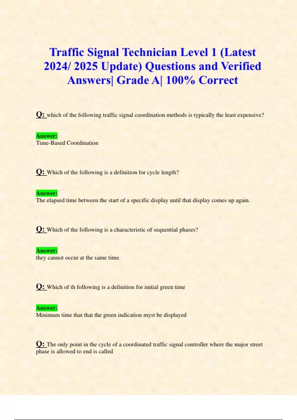 Traffic Signal Technician Level 1 (Latest 2024/ 2025 Update) Questions ...