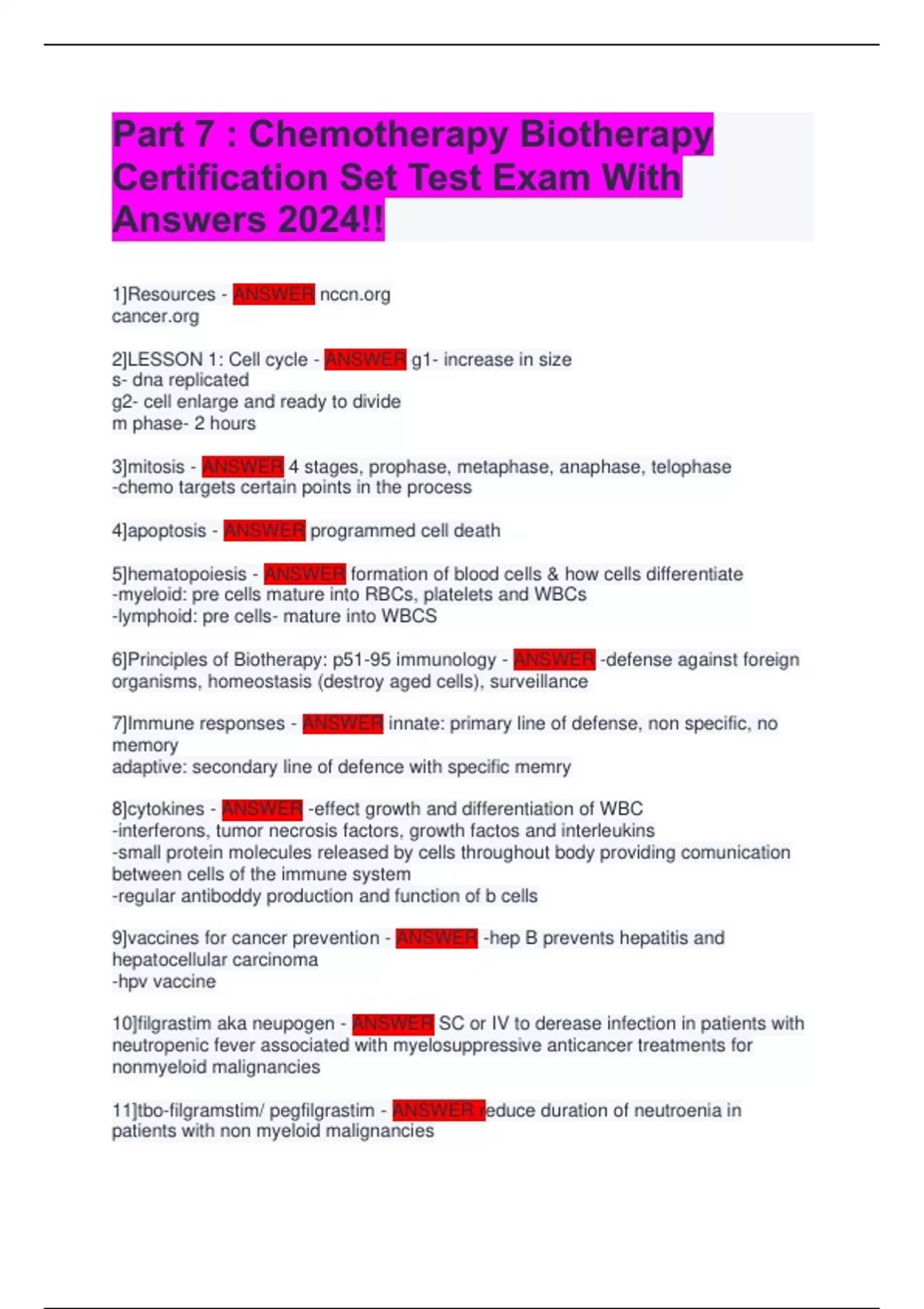 Part 7 : Chemotherapy Biotherapy Certification Set Test Exam With ...