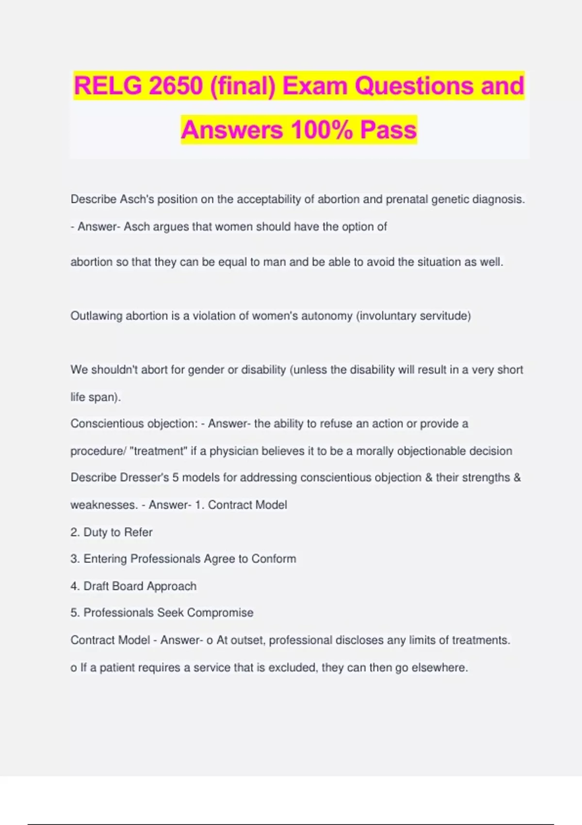 RELG 2650 (final) Exam Questions and Answers 100% Pass - RELG 2650 ...