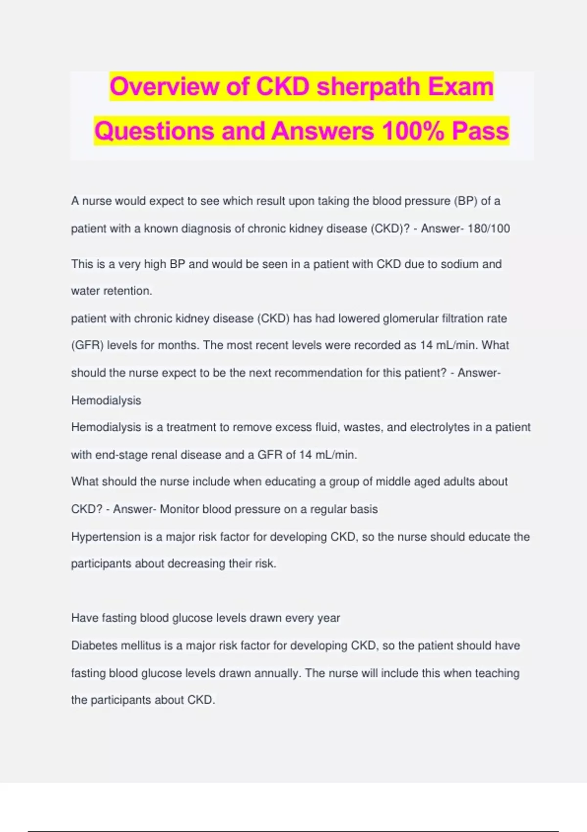 Overview of CKD sherpath Exam Questions and Answers 100% Pass ...