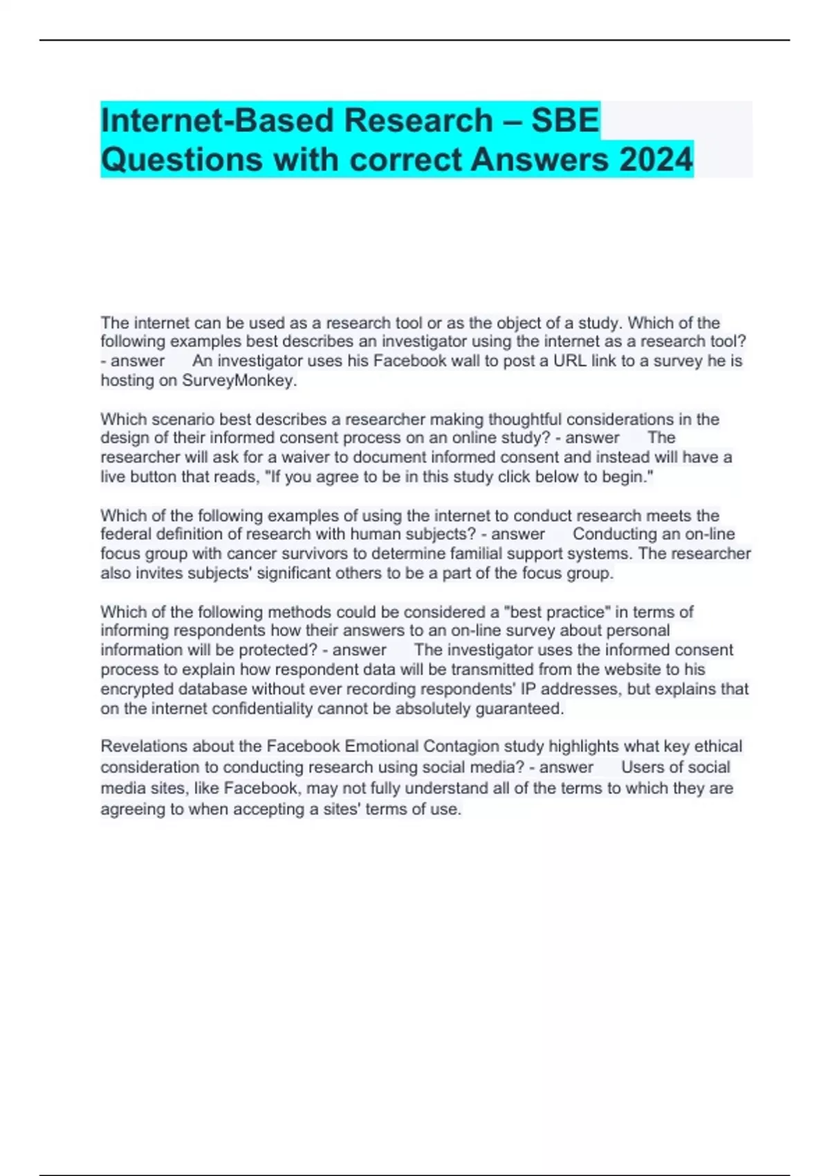 Internet-Based Research – SBE Questions with correct Answers 2024 - SBE ...