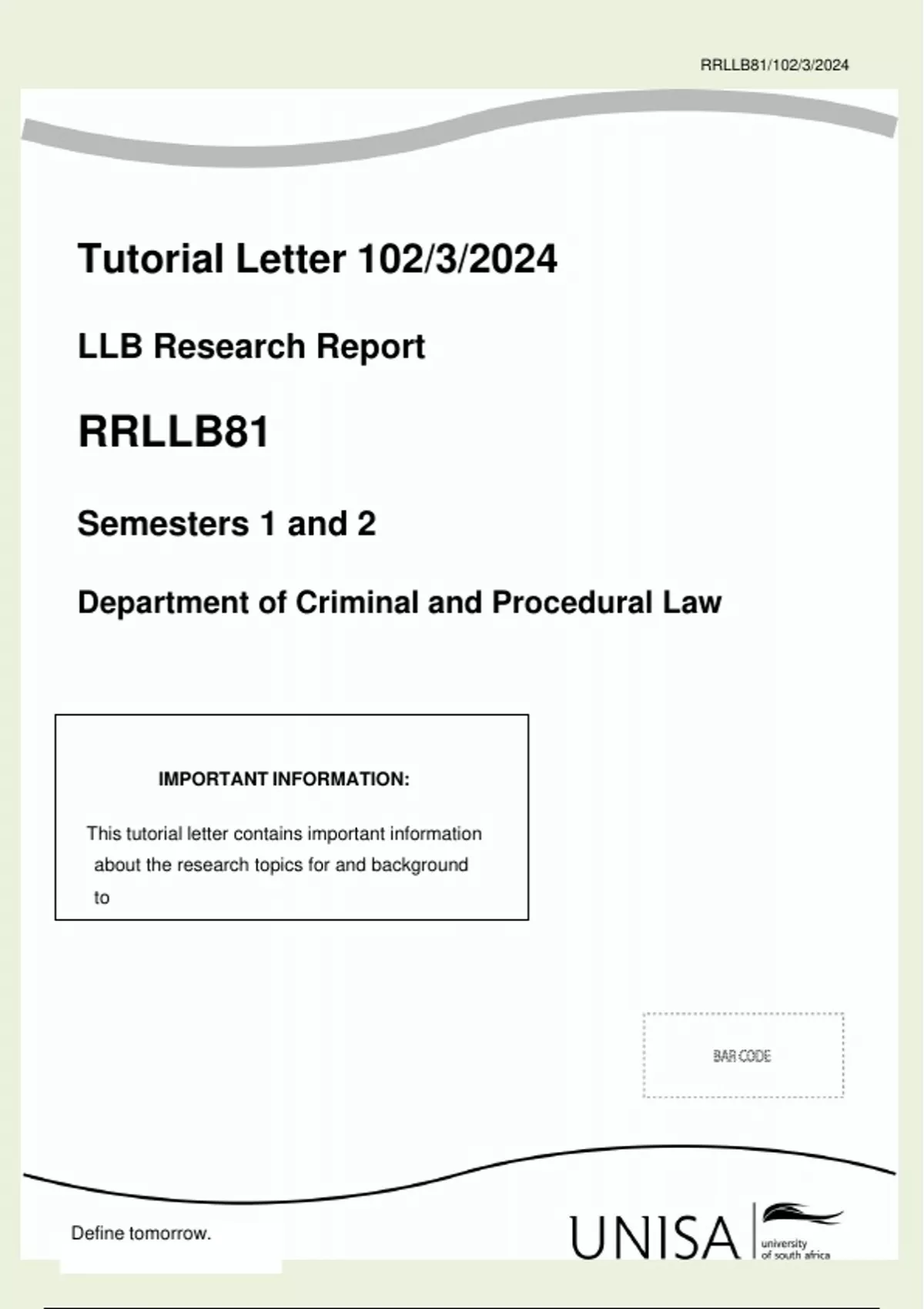 RRLLB81 LLB Research Report Department of Criminal and Procedural Law ...
