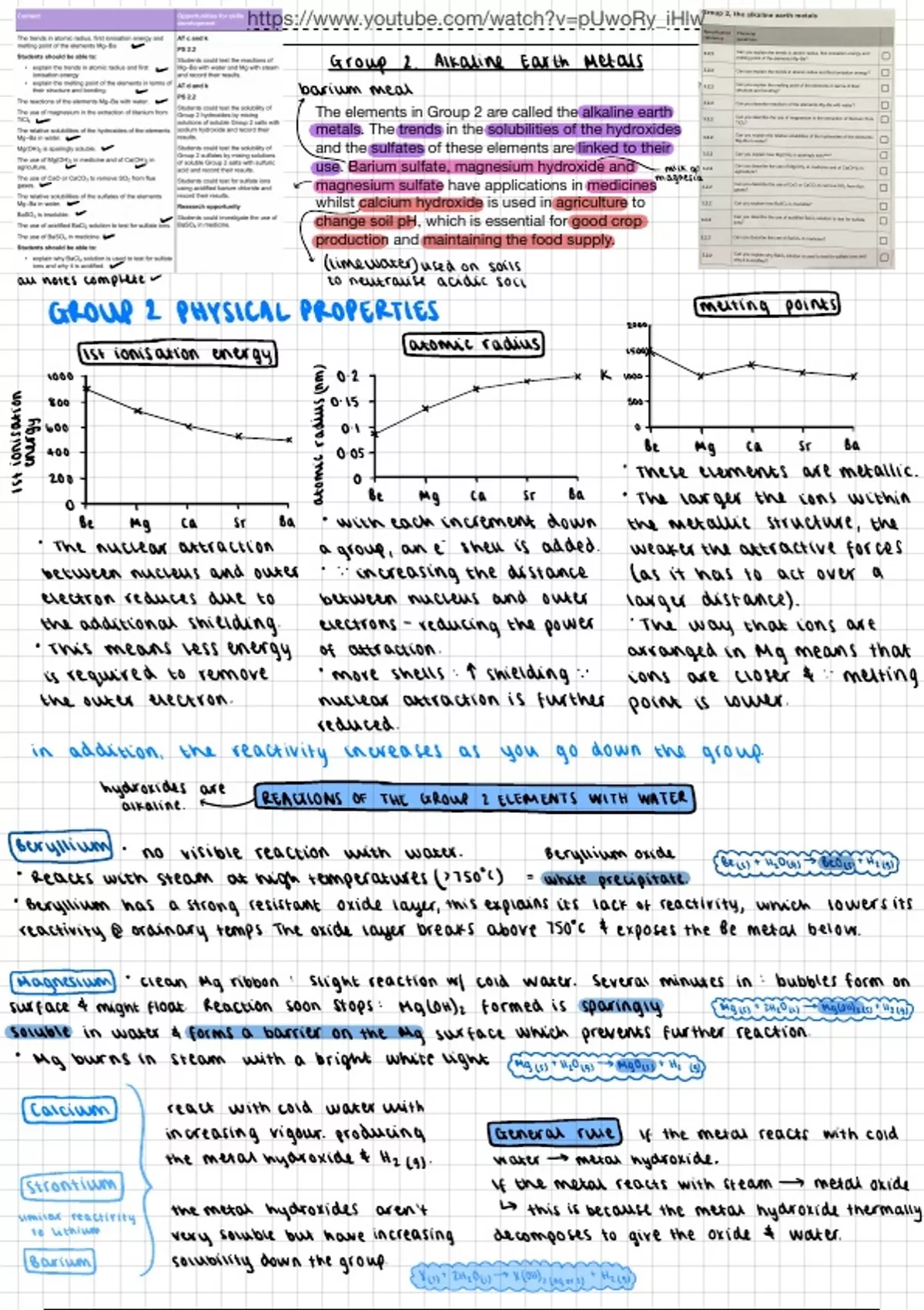 Summary AQA A Level chemistry 3.2.2 Group 2 Alkaline Earth Metals ...