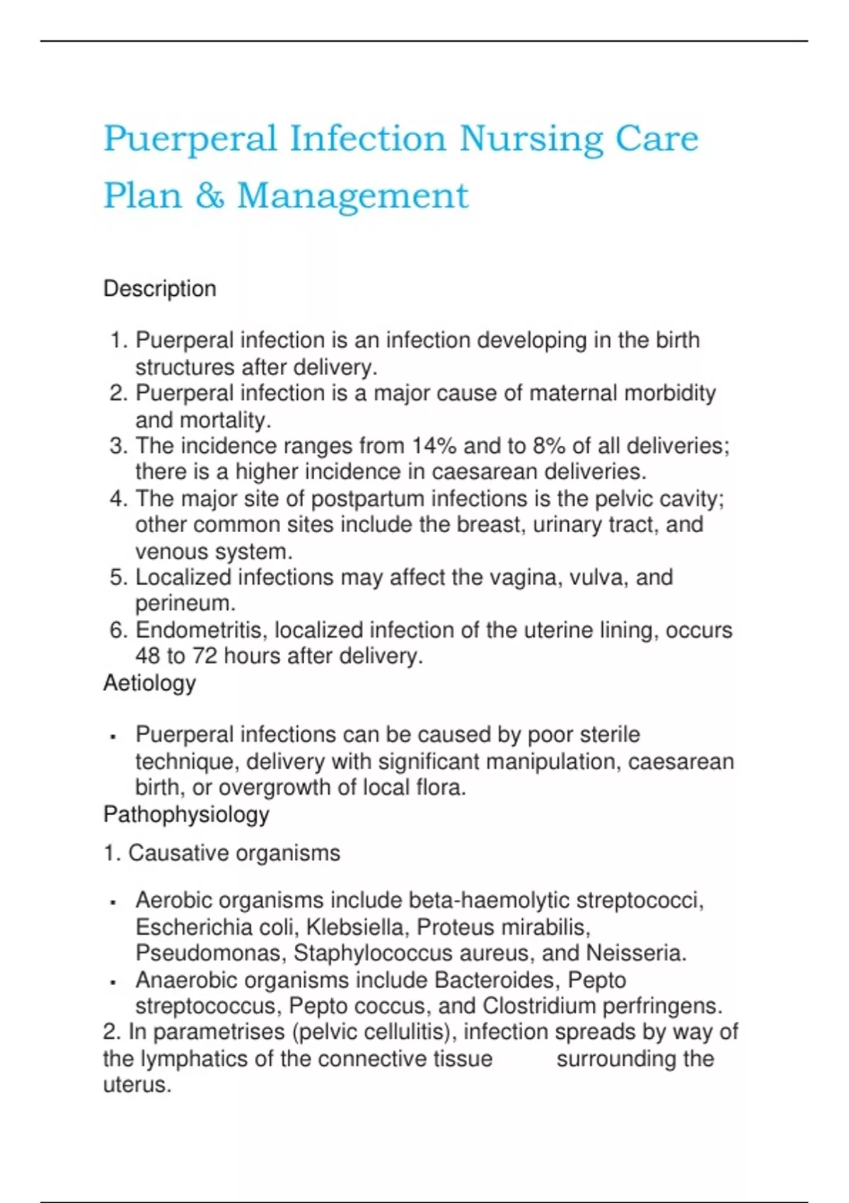 Puerperal Infection Nursing Care Plan.pdf - Maternal and Child Nursing ...