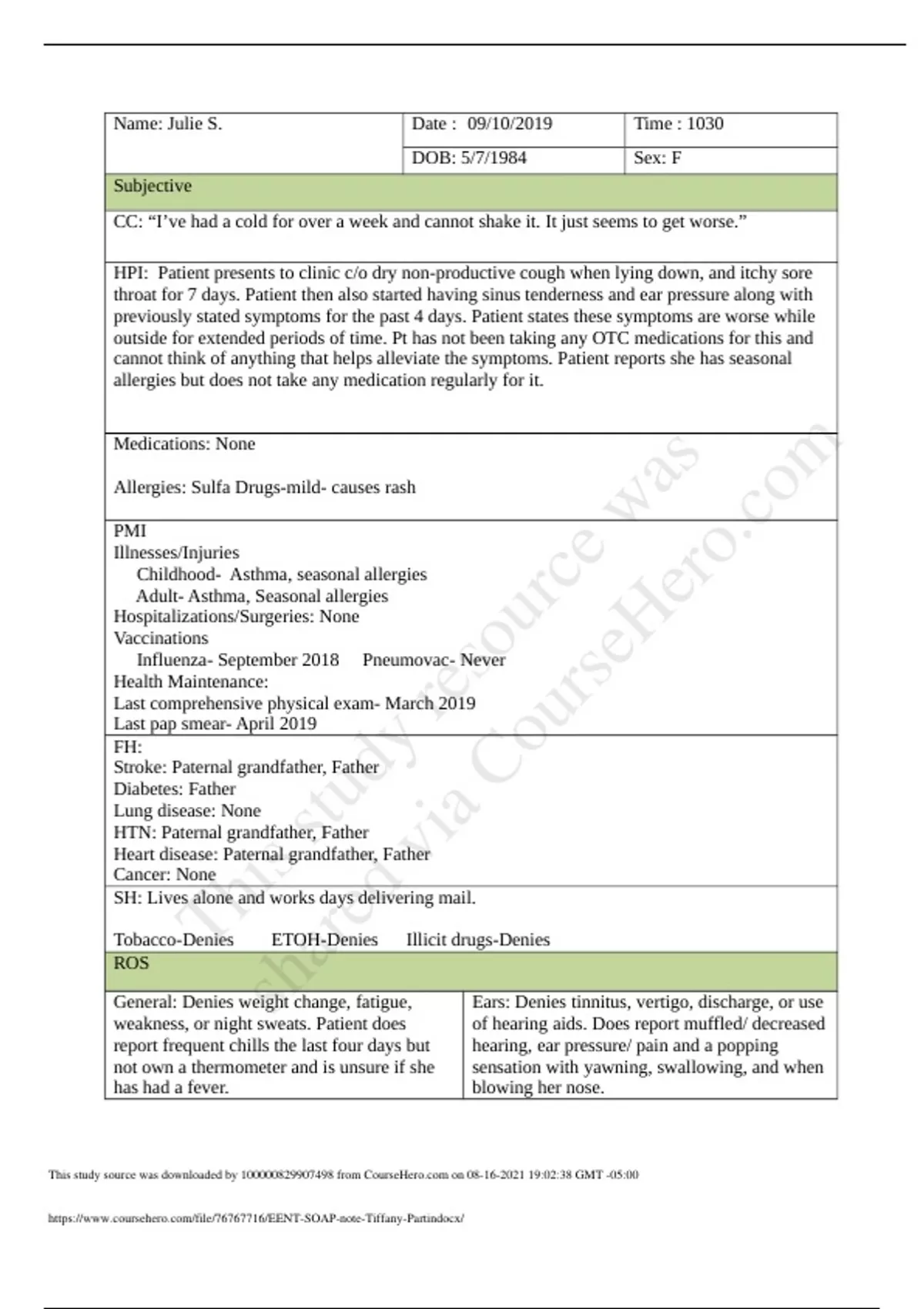 Exam (elaborations) Nursing SOAP for Emergency Medicine - Nursing ...