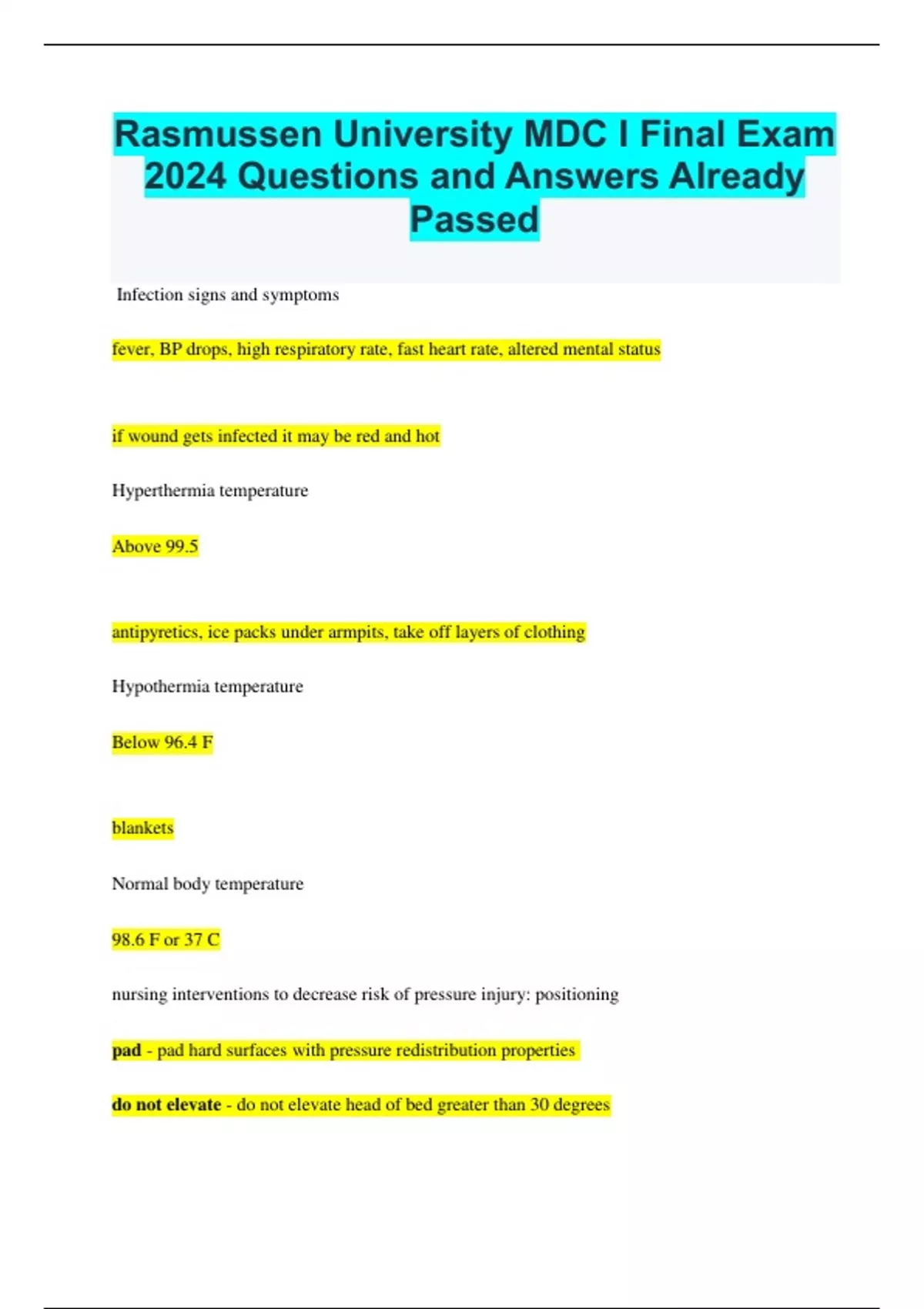 Rasmussen University MDC I Final Exam 2024 Questions and Answers ...