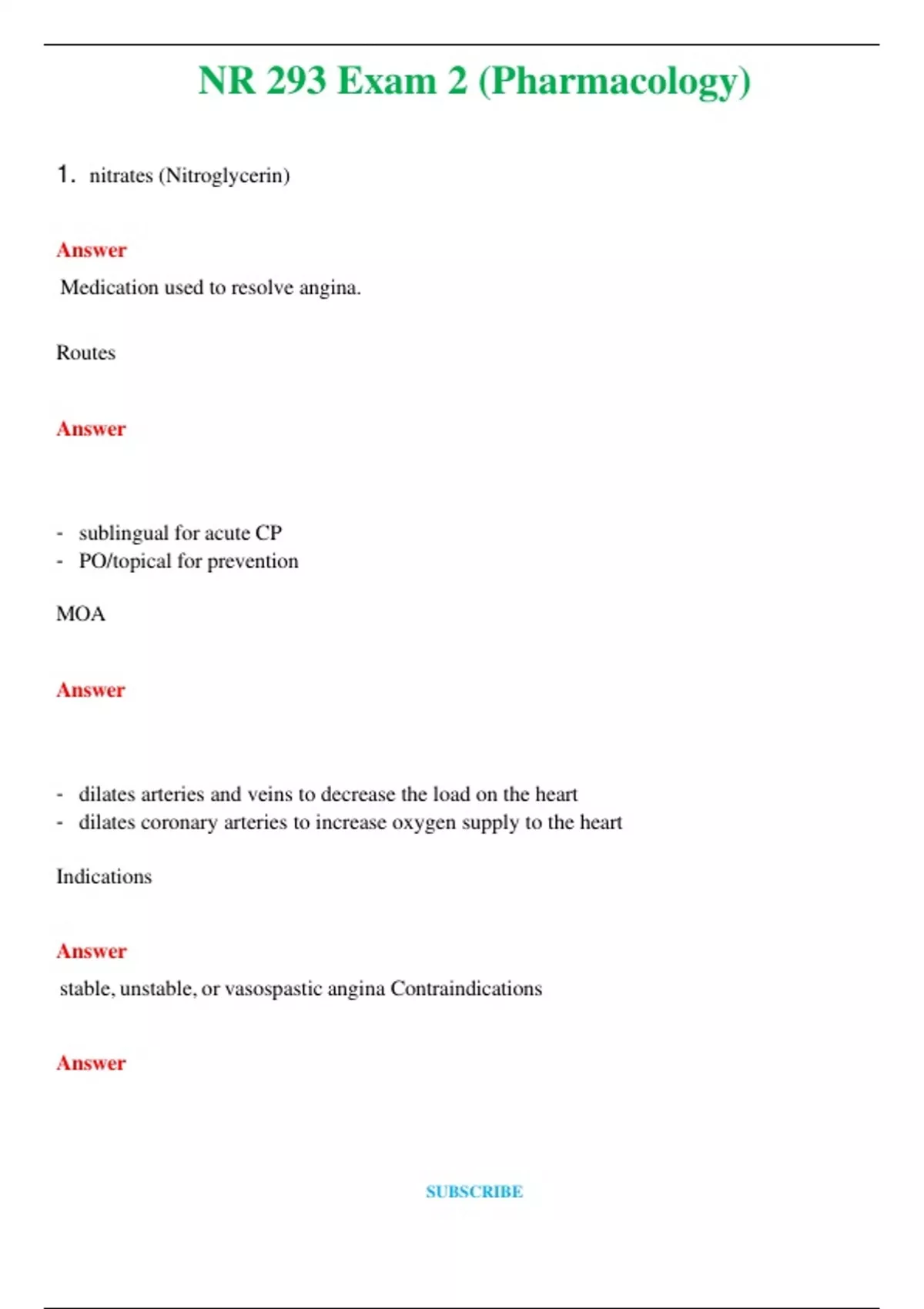 NR 293 (Latest 2024 / 2025) Exam 2 (Pharmacology) Questions & Answers ...