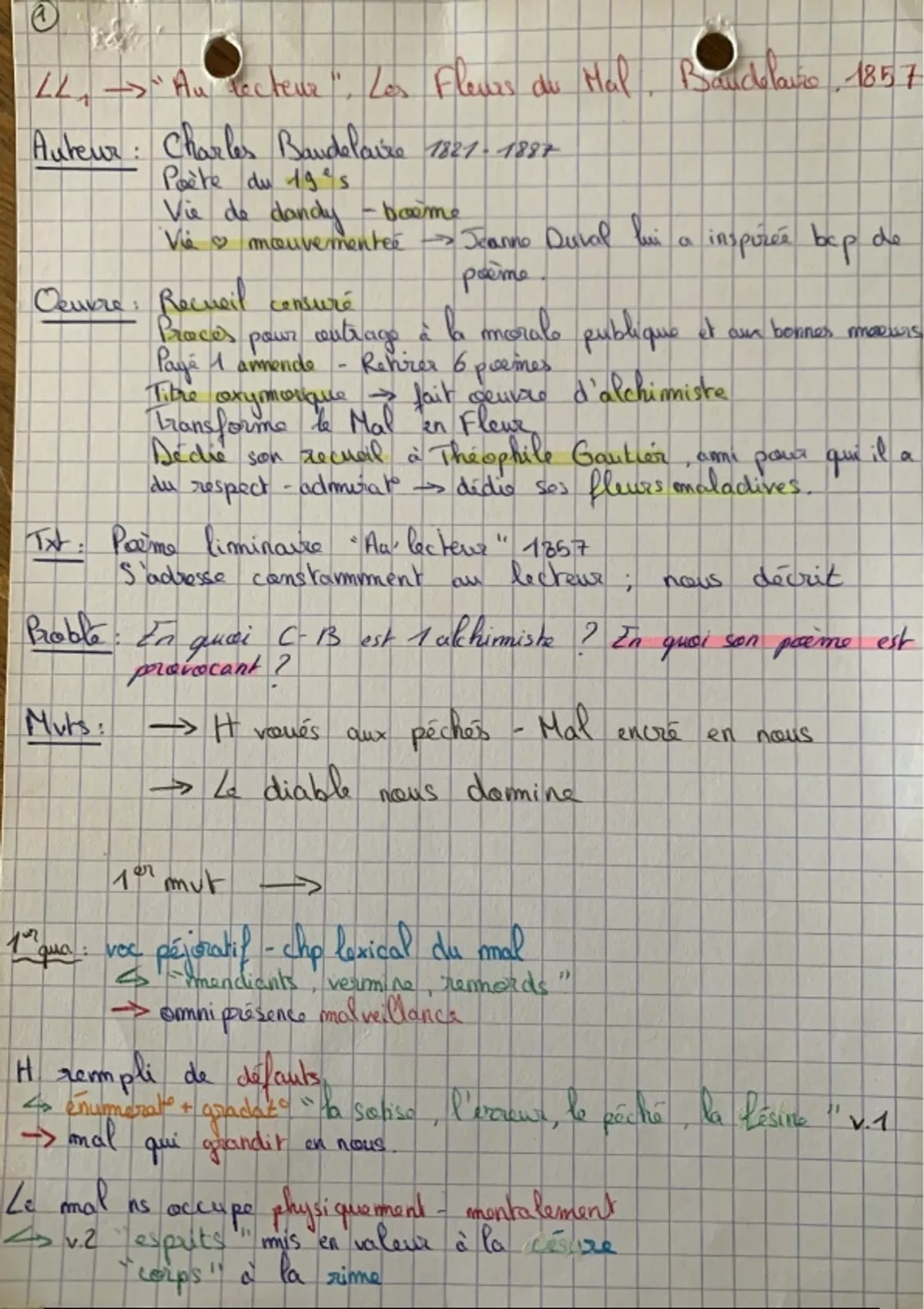 Lecture linéaire "Au lecteur", Les fleurs du Mal, Baudelaire, 1857 ...