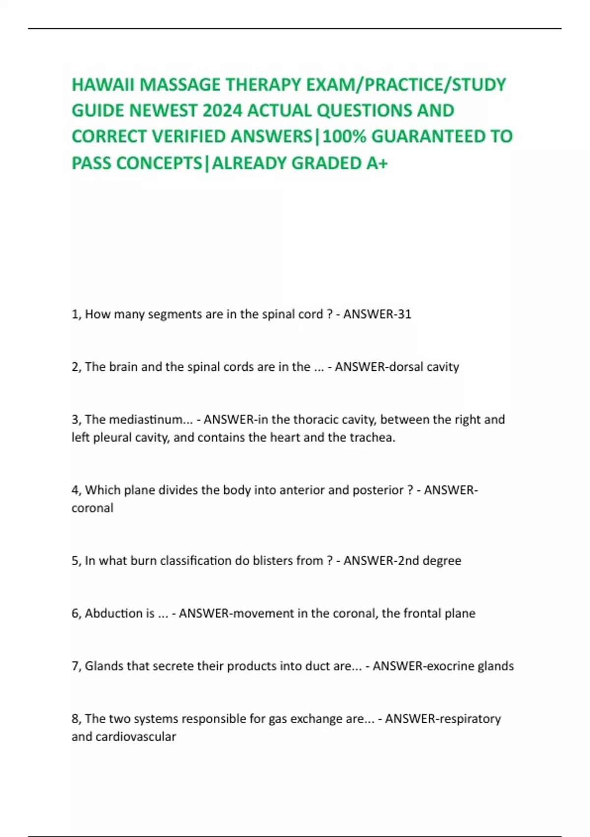 HAWAII MASSAGE THERAPY EXAM/PRACTICE/STUDY GUIDE NEWEST 2024 ACTUAL ...