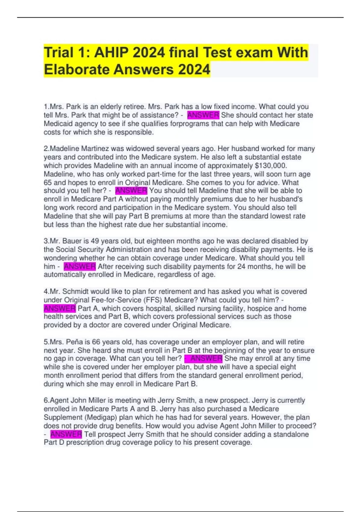 Trial 1: AHIP 2024 final Test exam With Elaborate Answers 2024 - Ahip ...