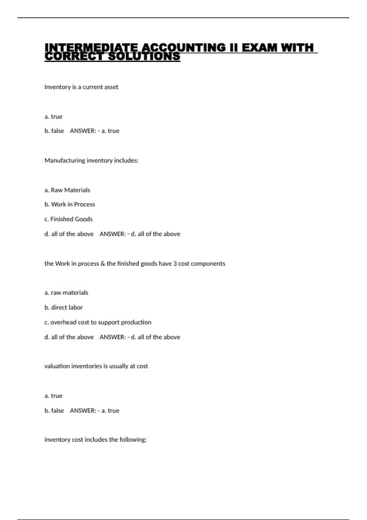 INTERMEDIATE ACCOUNTING II EXAM WITH CORRECT SOLUTIONS - Intermediate Accounting - Stuvia US
