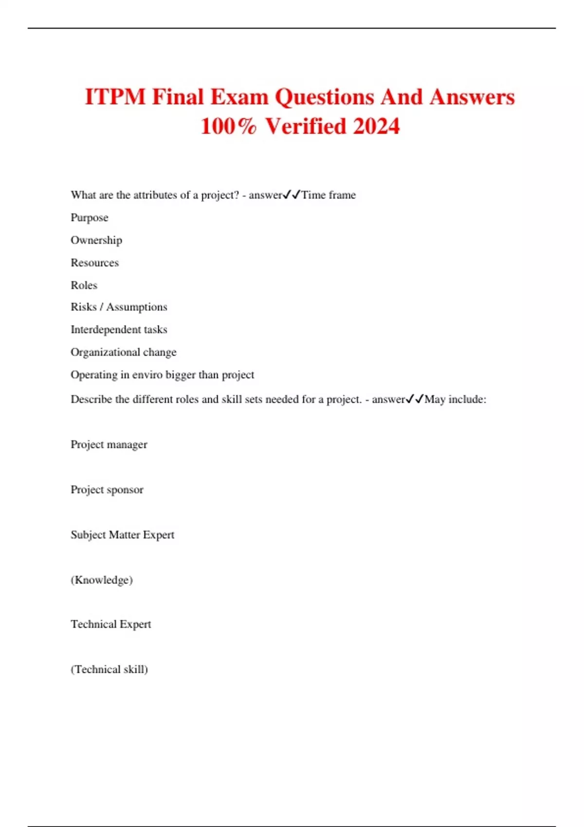 ITPM Final Exam Questions And Answers 100% Verified 2024 - ITPM - Stuvia US