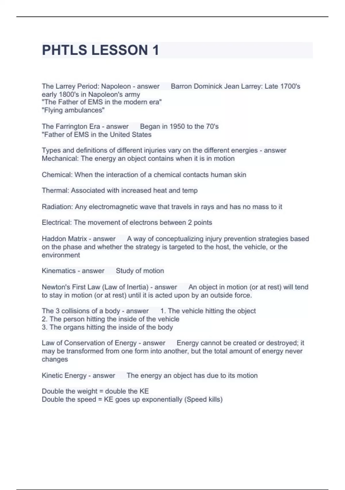 PHTLS LESSON 1 QUESTIONS AND ANSWERS LATEST UPDATED 2024 - PHTLS ...