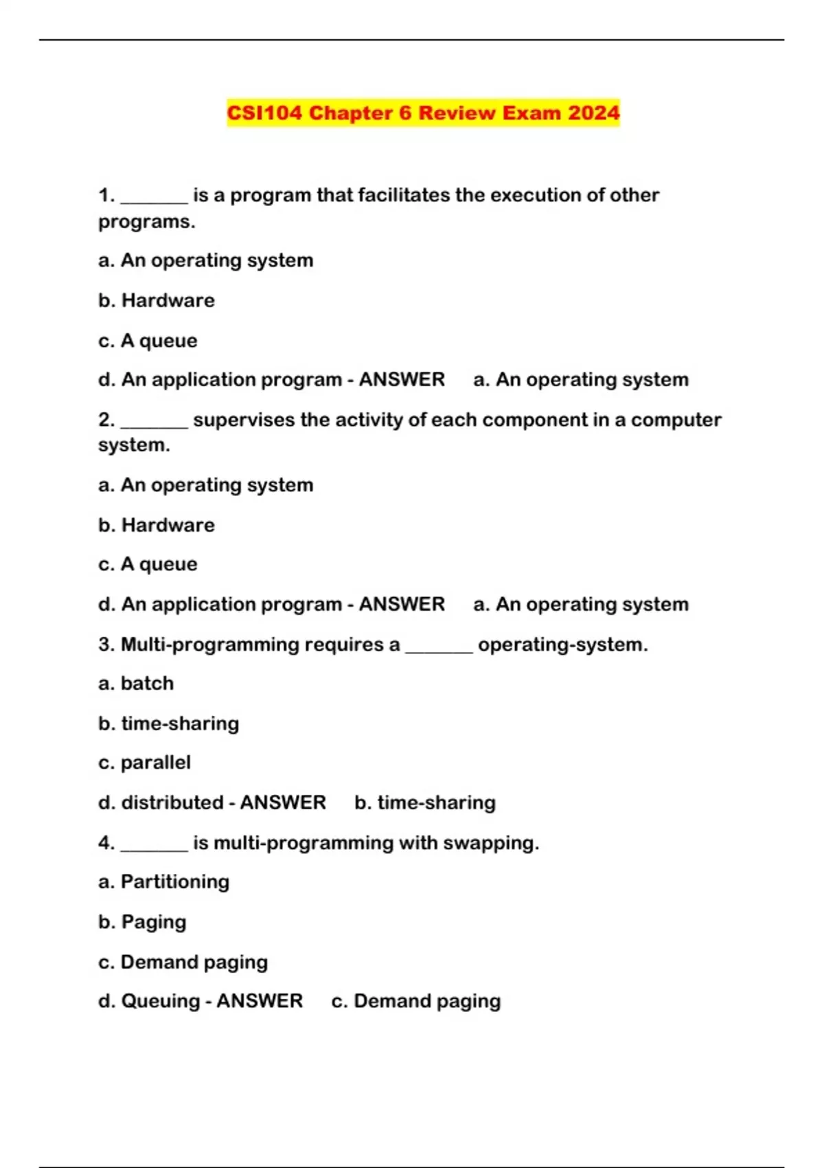 CSI104 Chapter 6 Review Exam 2024 - CSI104 - Stuvia US