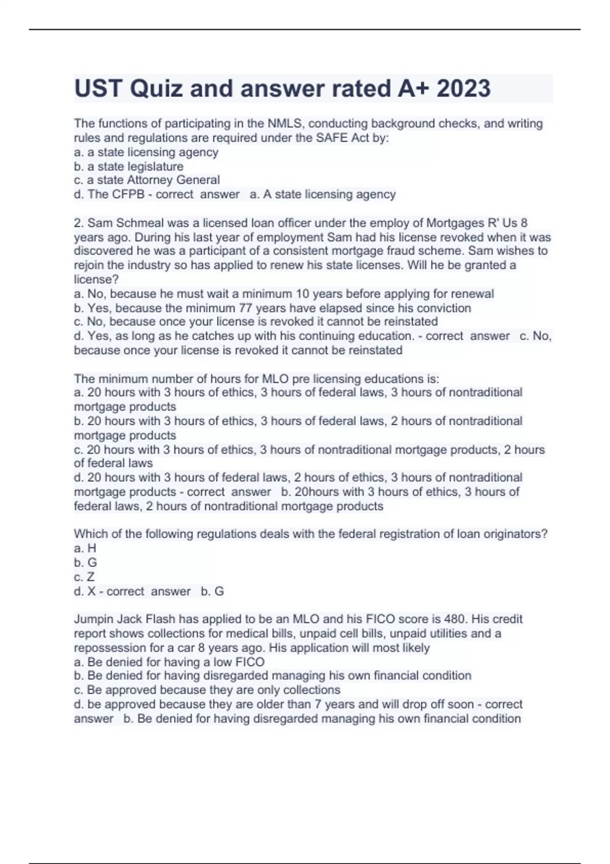 UST Quiz and answer rated A+ 2024 - UST - Stuvia US