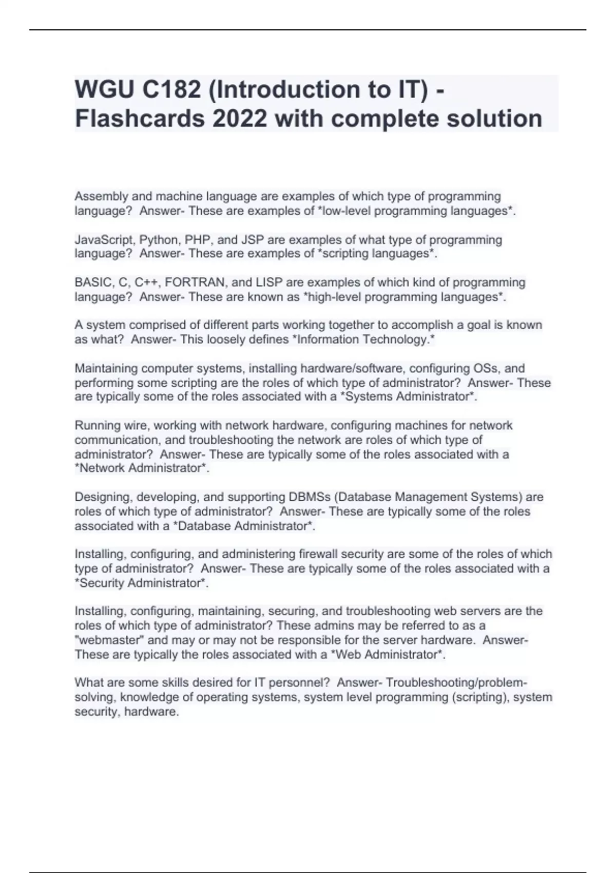 WGU C182 (Introduction to IT) - Flashcards 2024 with complete solution ...